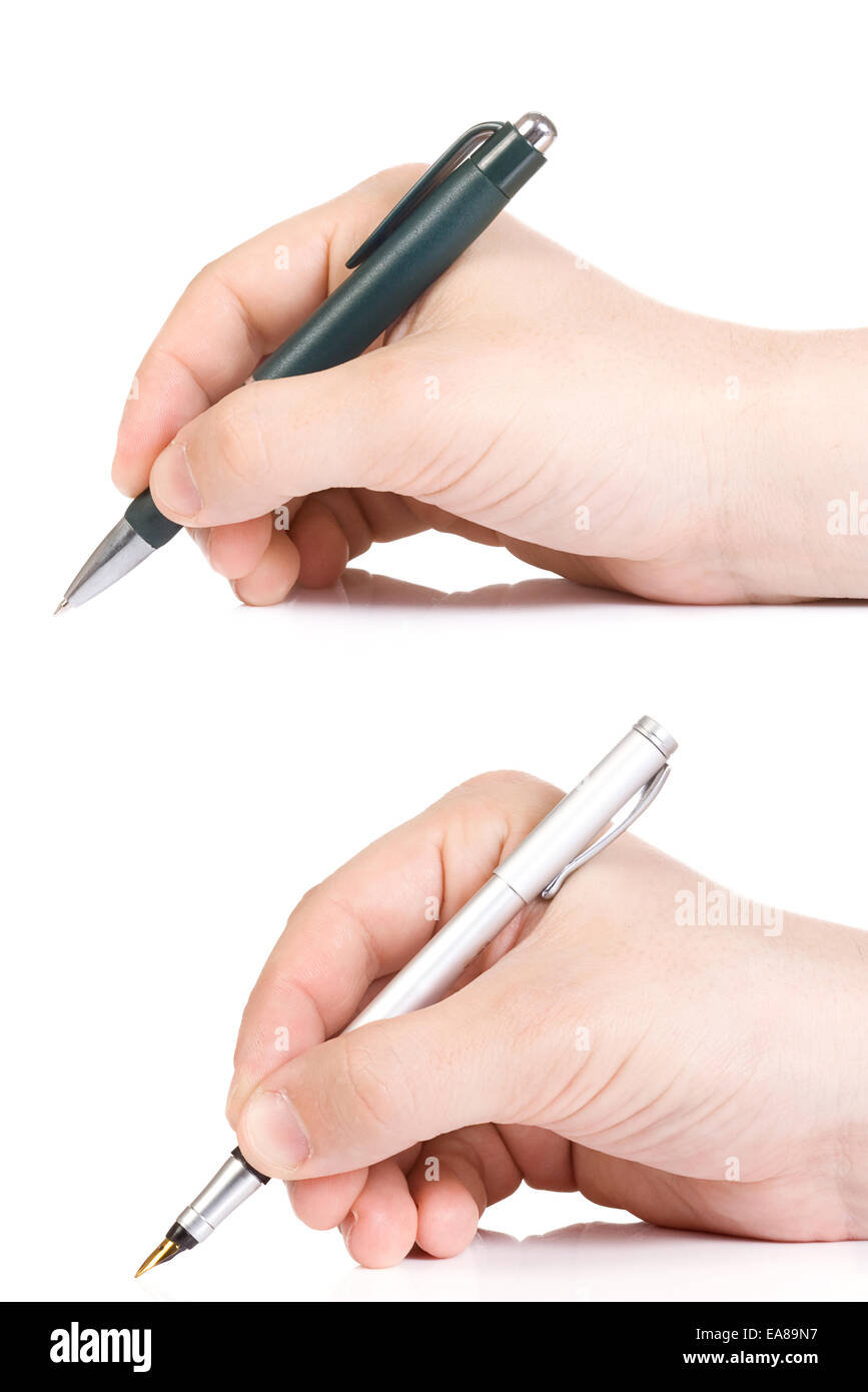 two pens and male hands Stock Photo - Alamy