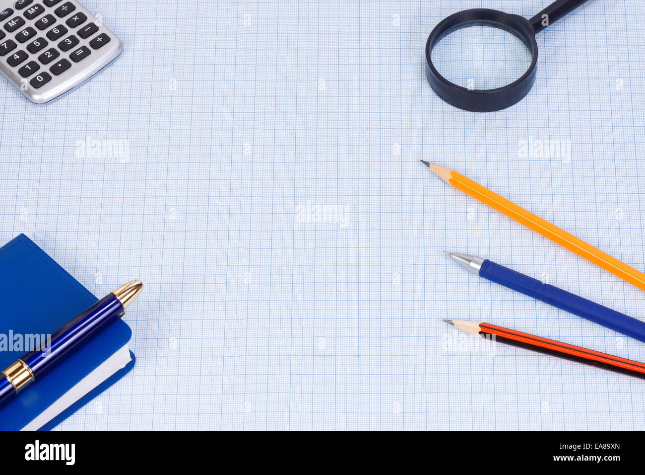 school accessory at checked paper Stock Photo - Alamy