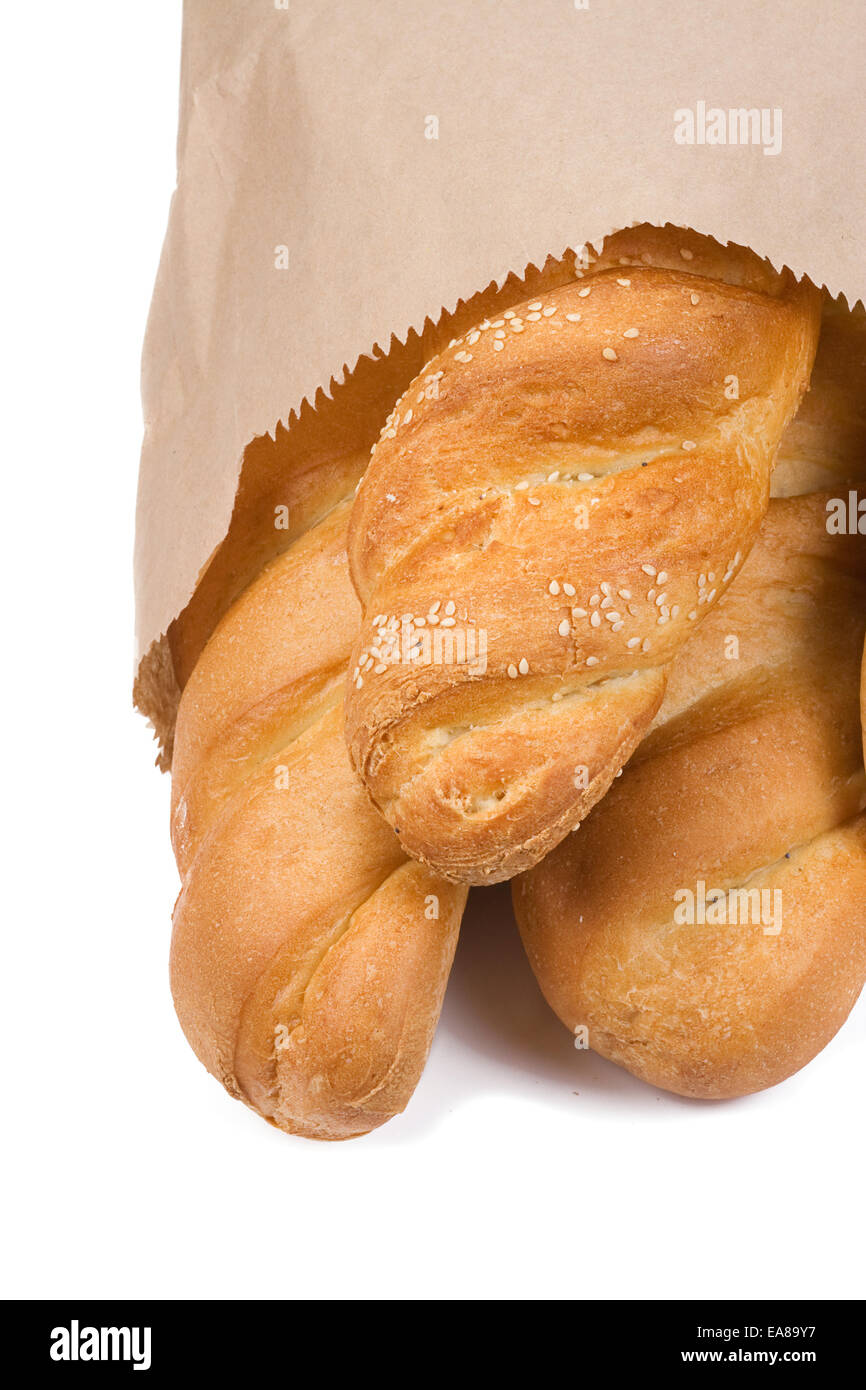 bread in paper packet on white Stock Photo - Alamy