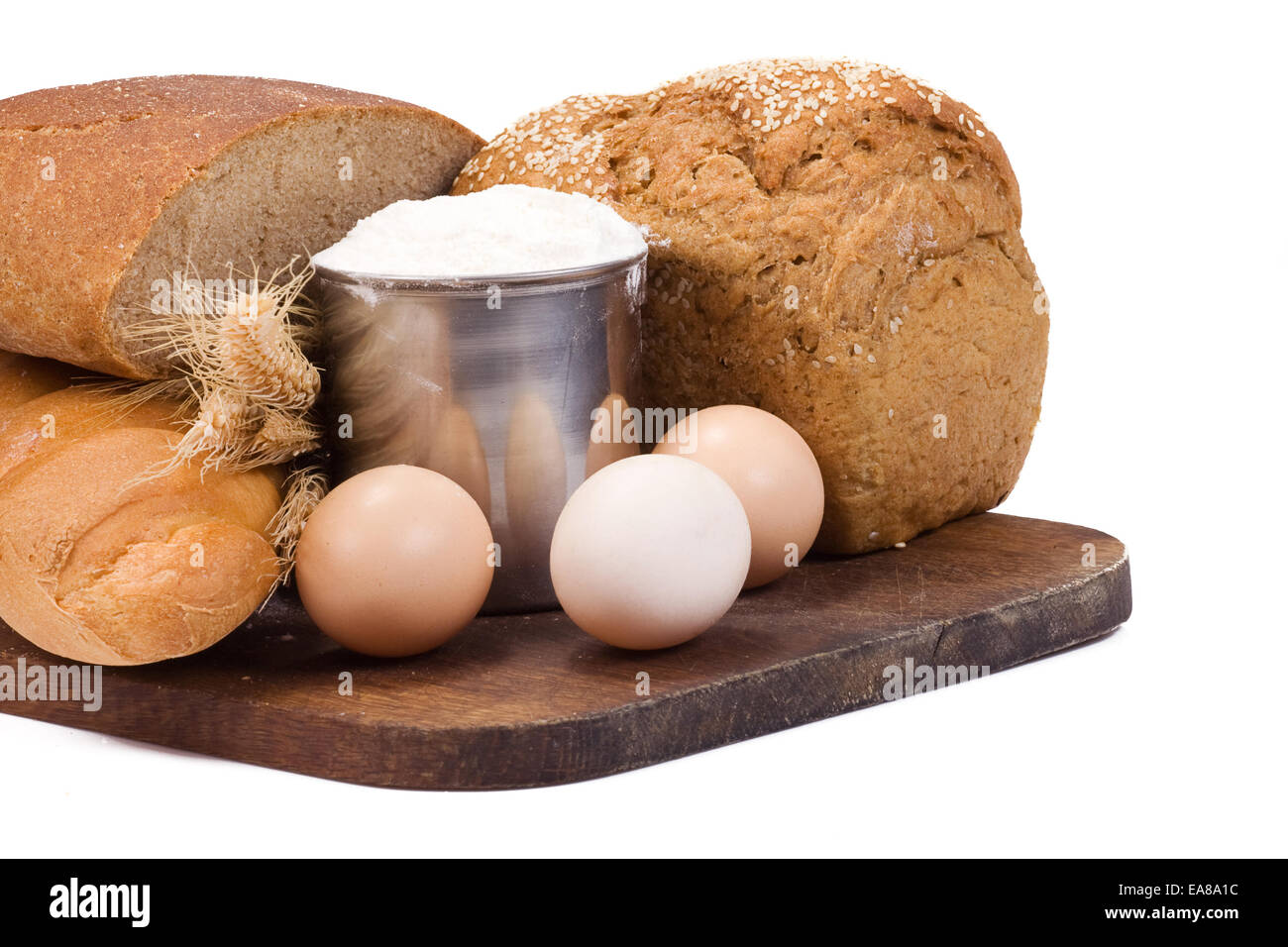 set of bakery products on wood board Stock Photo - Alamy