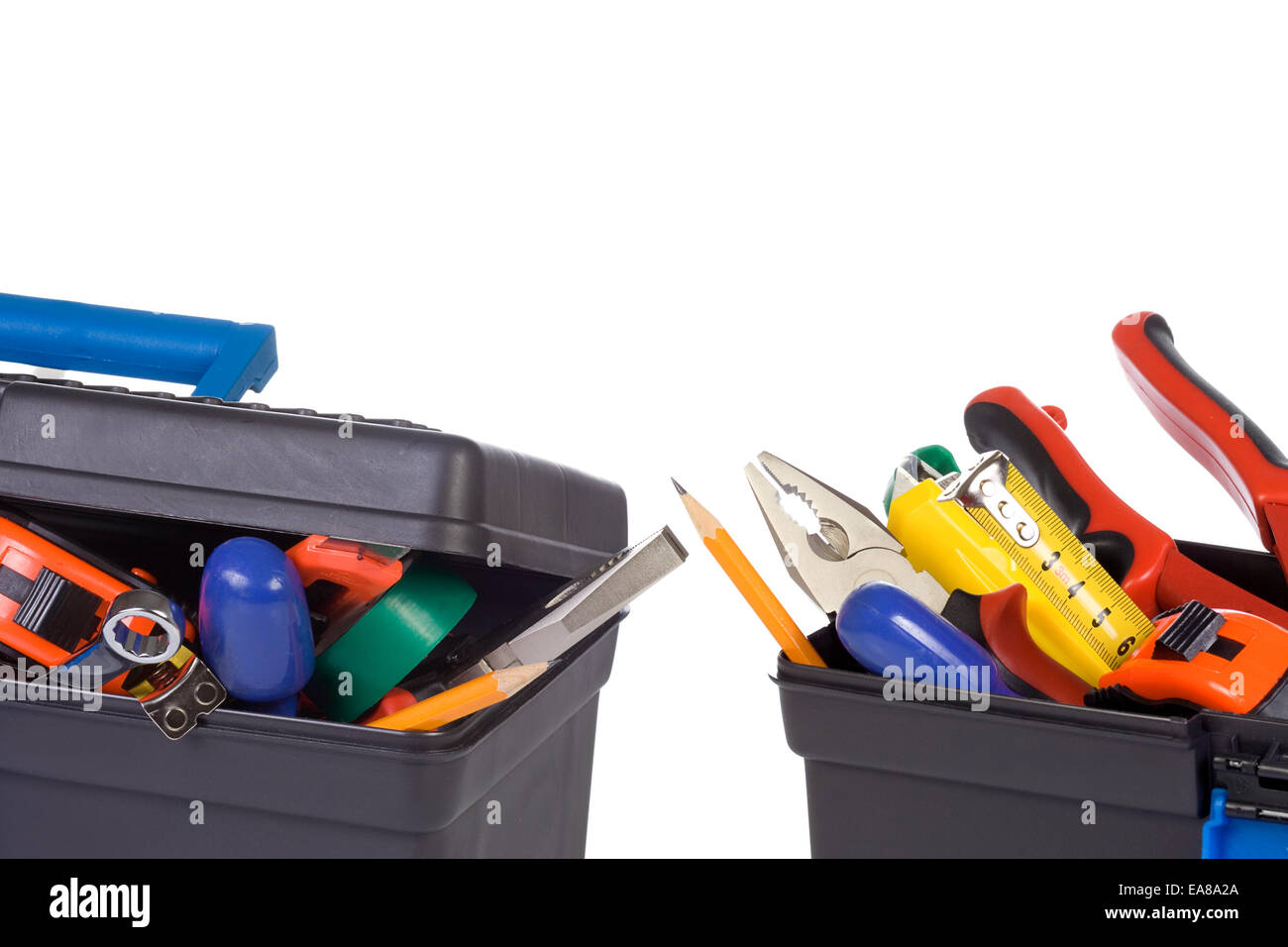 plastic box with tools on white Stock Photo - Alamy