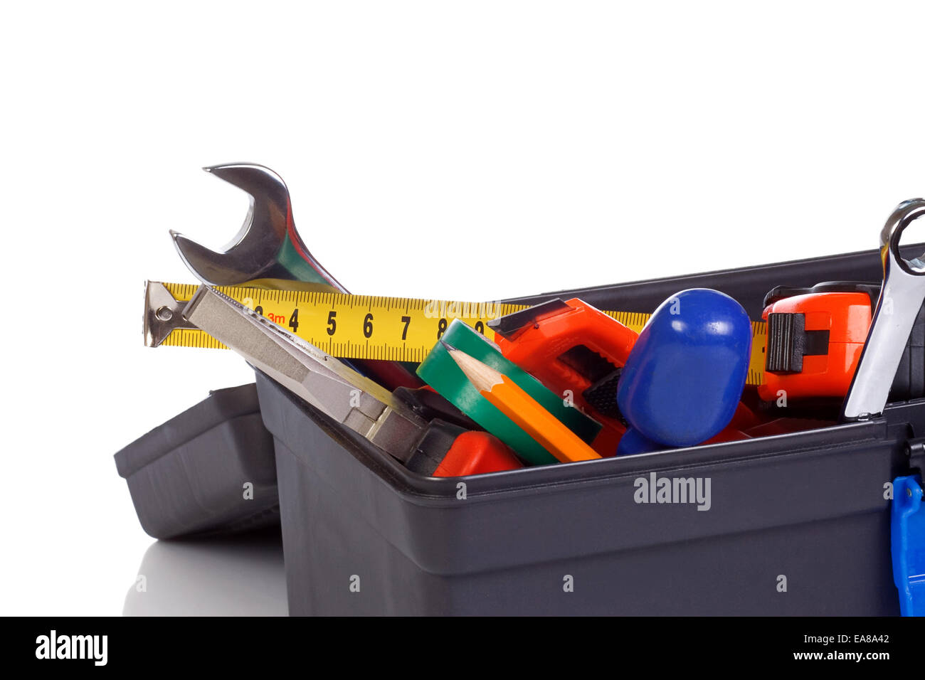 plastic box with tools on white Stock Photo - Alamy