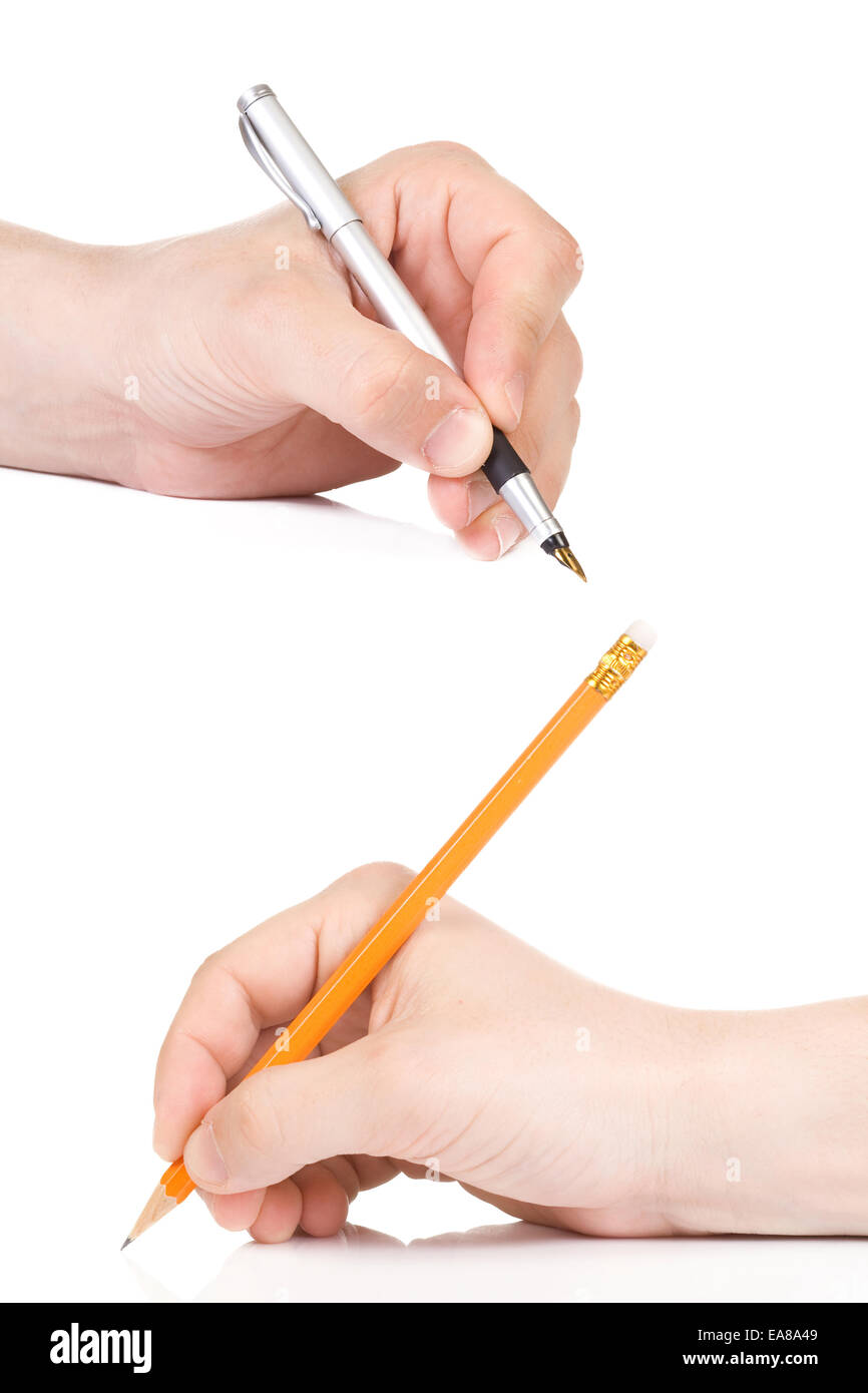 metal pen and pencil at hand Stock Photo - Alamy
