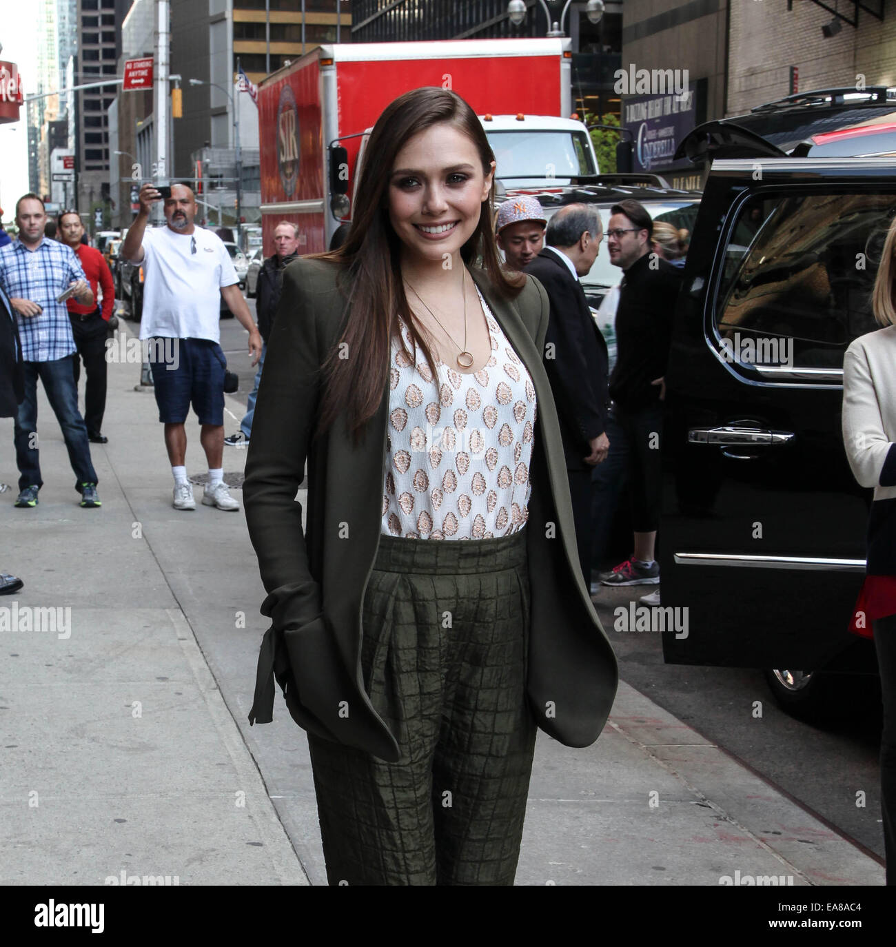 Elizabeth Olsen visits the Late Show with David Letterman in NYC ...