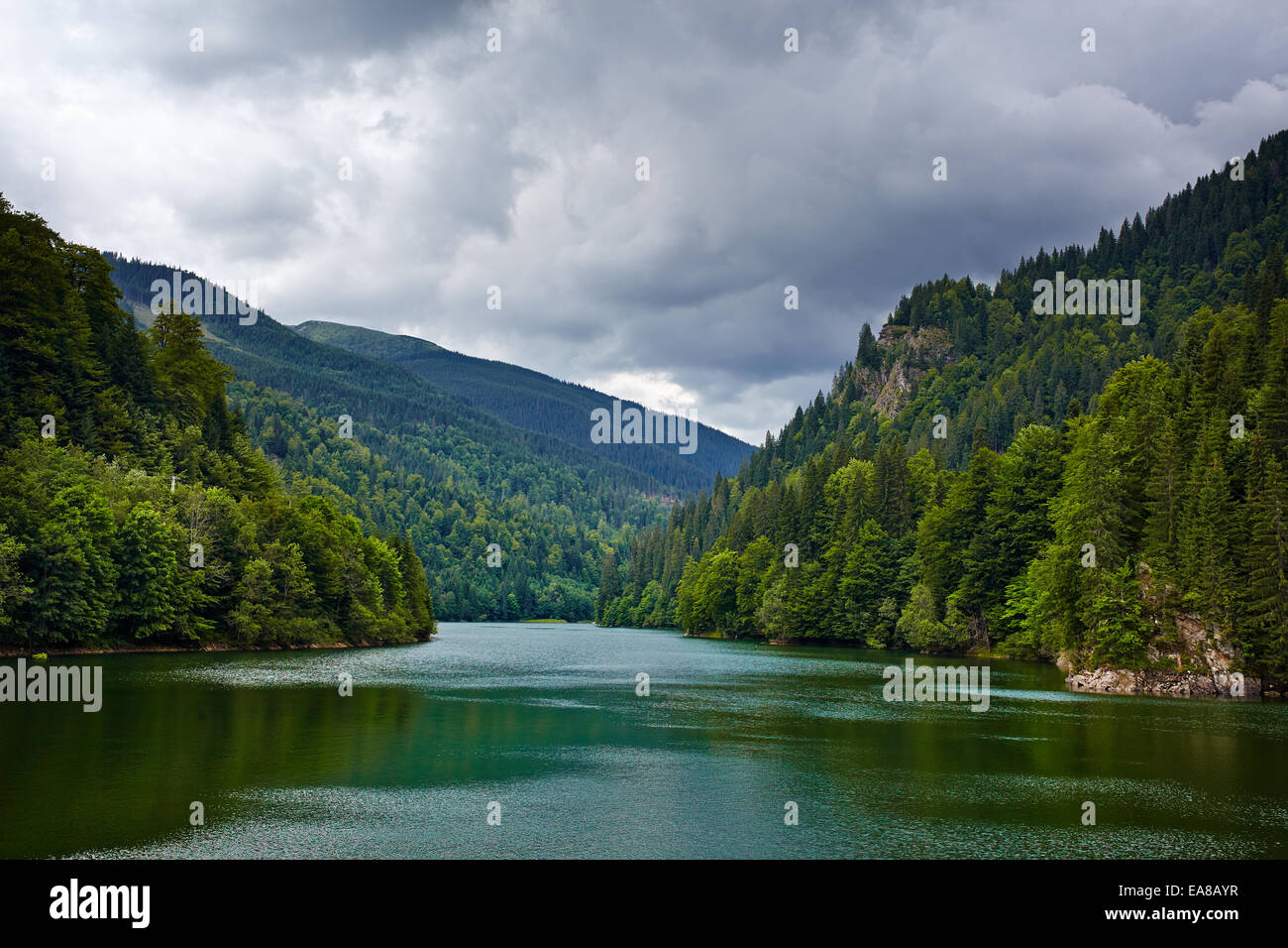 Landscape with lake Petrimanu in Romanian Parang mountains Stock Photo ...
