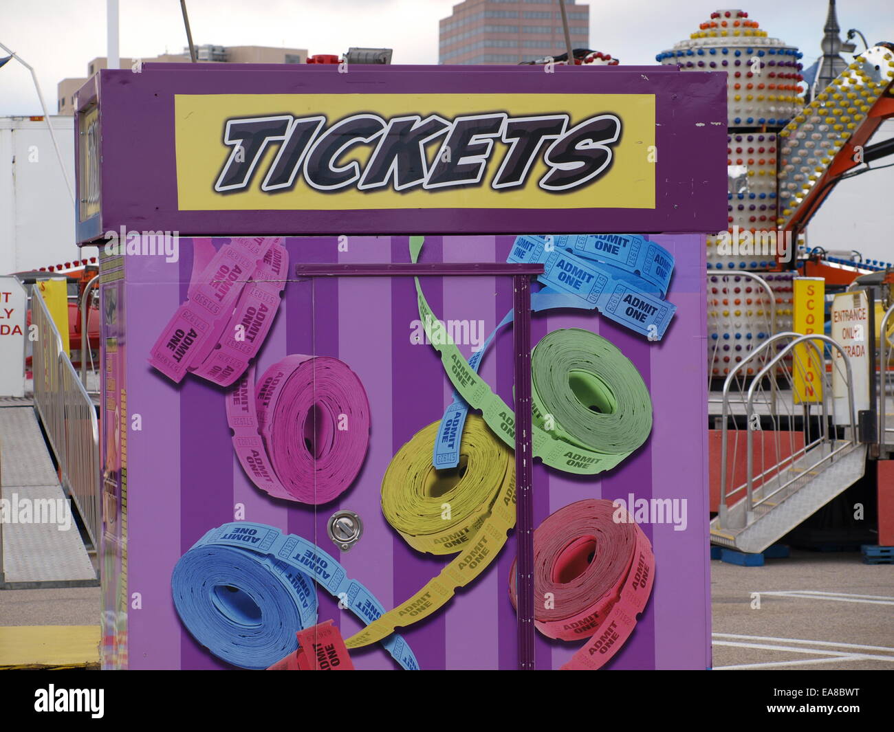 A colorful ticket booth for a local parking lot carnival is colorful ...
