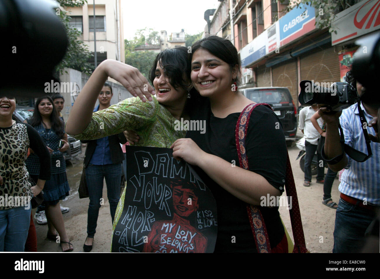 Indian Girls take part in a protest against the Hindu moral policy ...