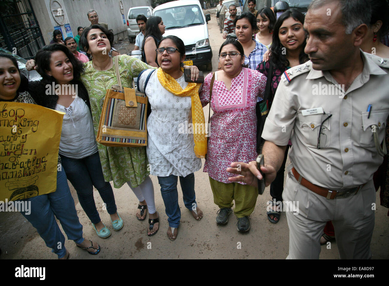 Indian Girls shouting anti moral policing slogan during a protest ...