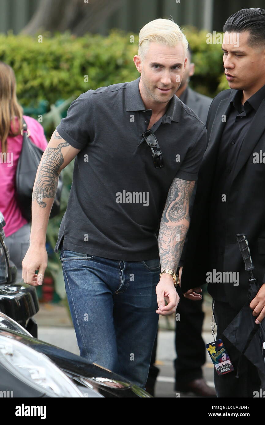 Shakira, Adam Levine, Usher and Blake Shelton seen at Universal Studios ...