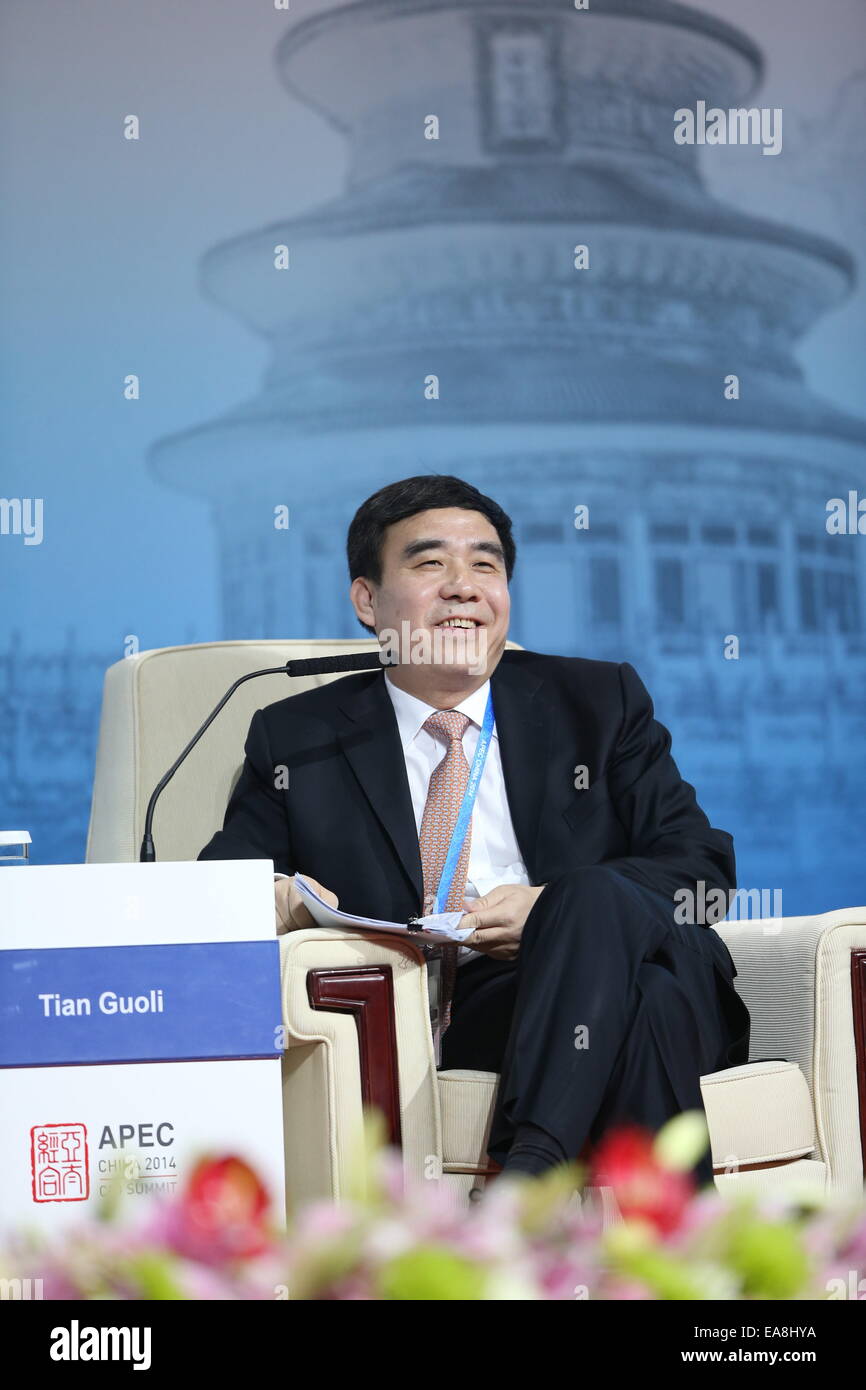 Beijing, China. 9th Nov, 2014. Bank of China Chairman Tian Guoli speaks ...