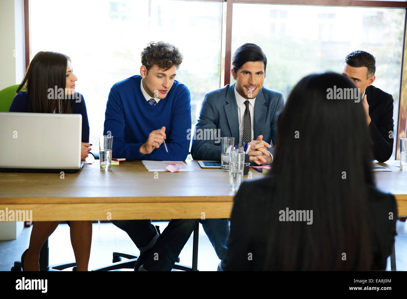 business, career and office concept - smiling businesswoman at job ...