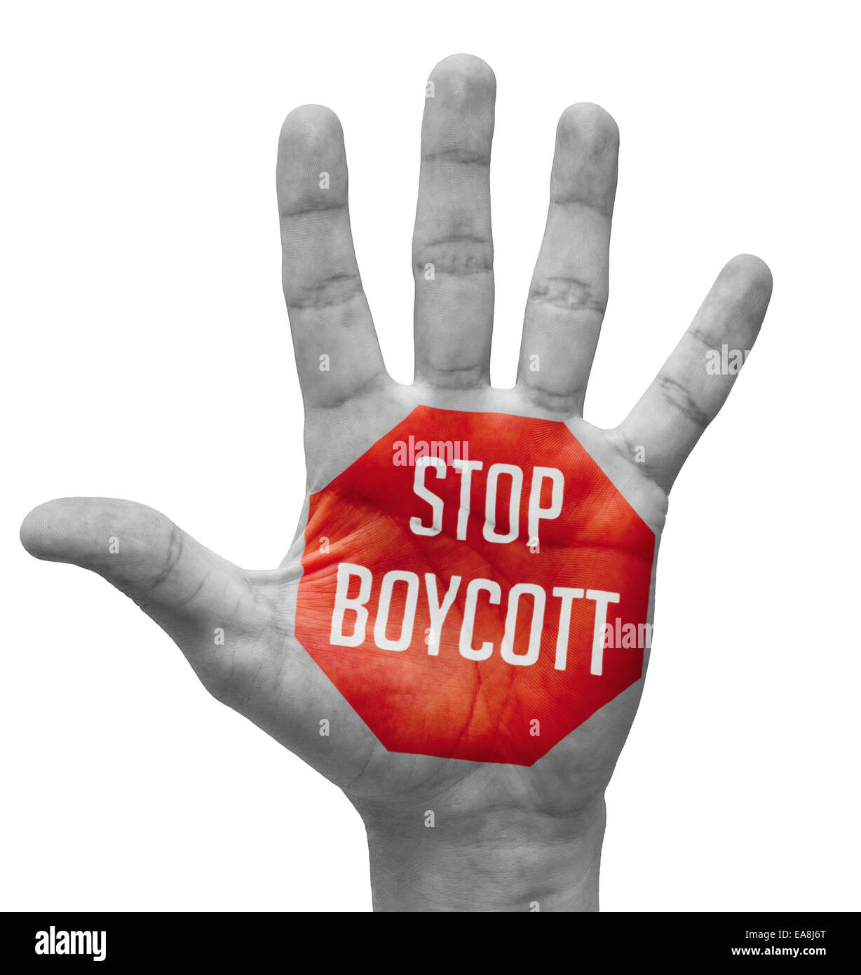 Stop Boycott Sign Painted - Open Hand Raised, Isolated on White ...