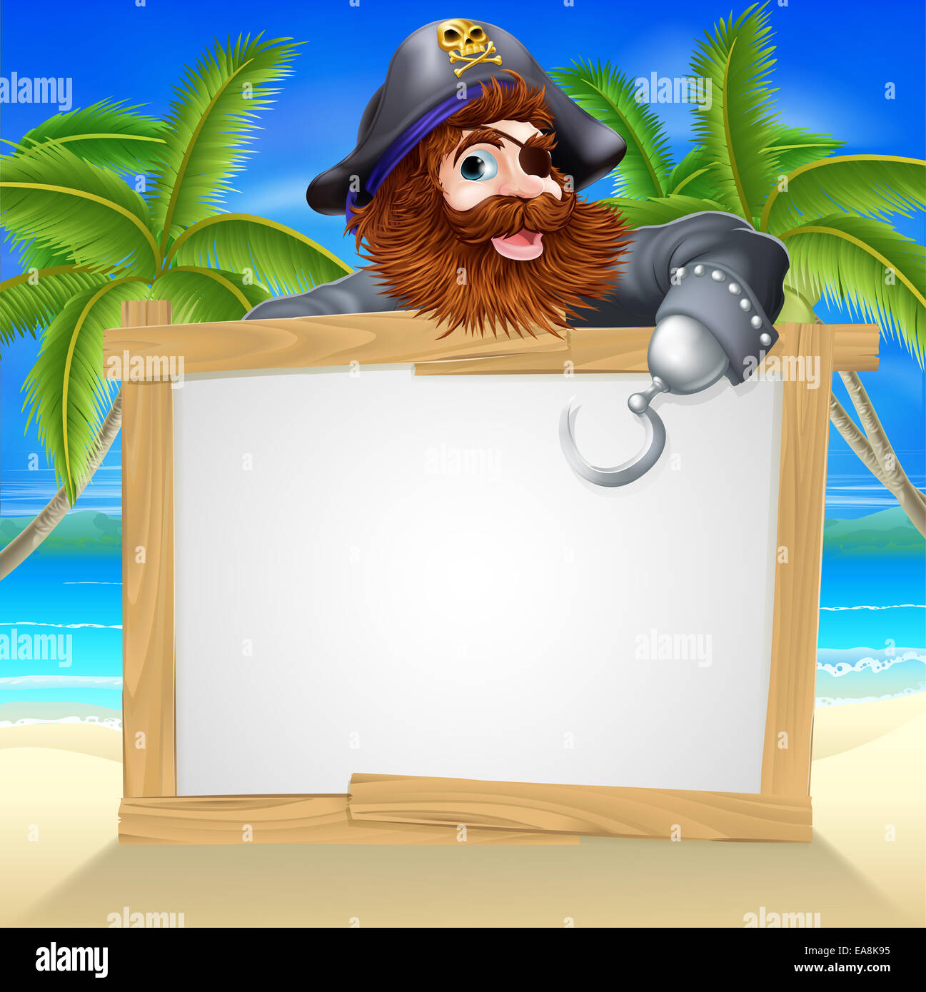 Cartoon pirate beach sign illustration of a fun cartoon pirate pointing ...