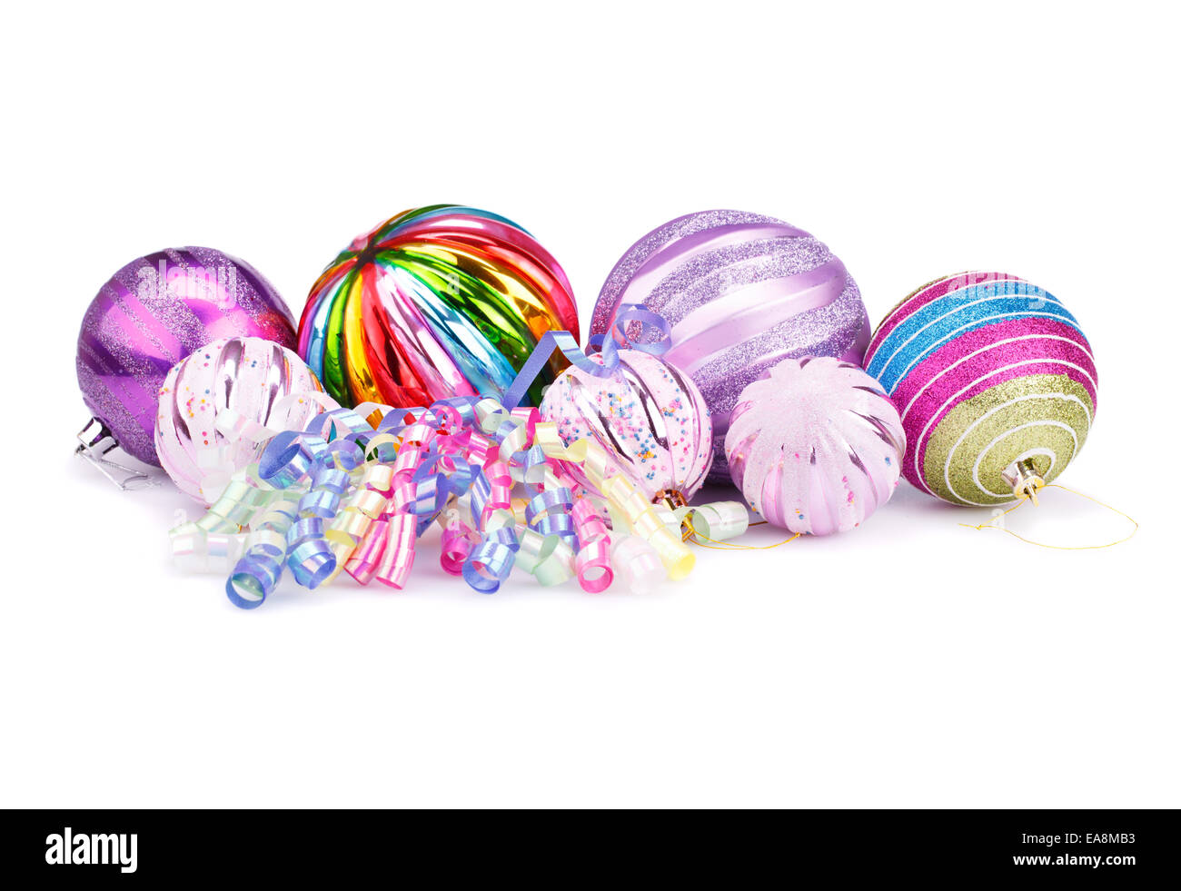 Christmas colorful balls and ribbons isolated on white background Stock ...