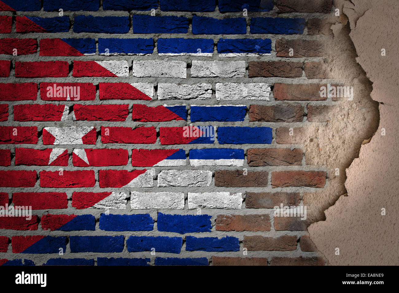Dark brick wall texture with plaster - flag painted on wall - Cuba ...