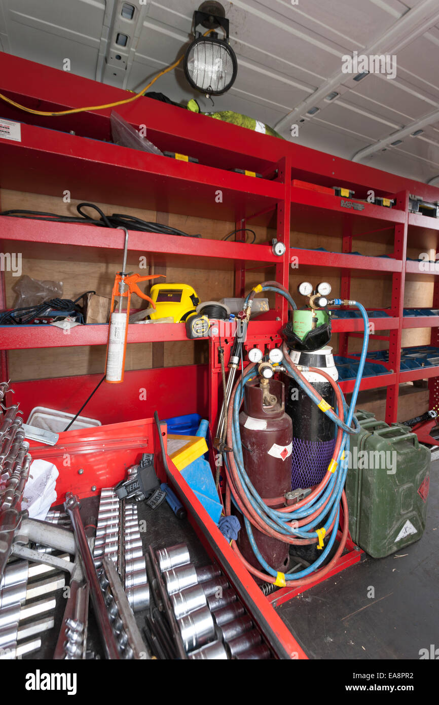 Inside a mobile workshop transit van Stock Photo - Alamy