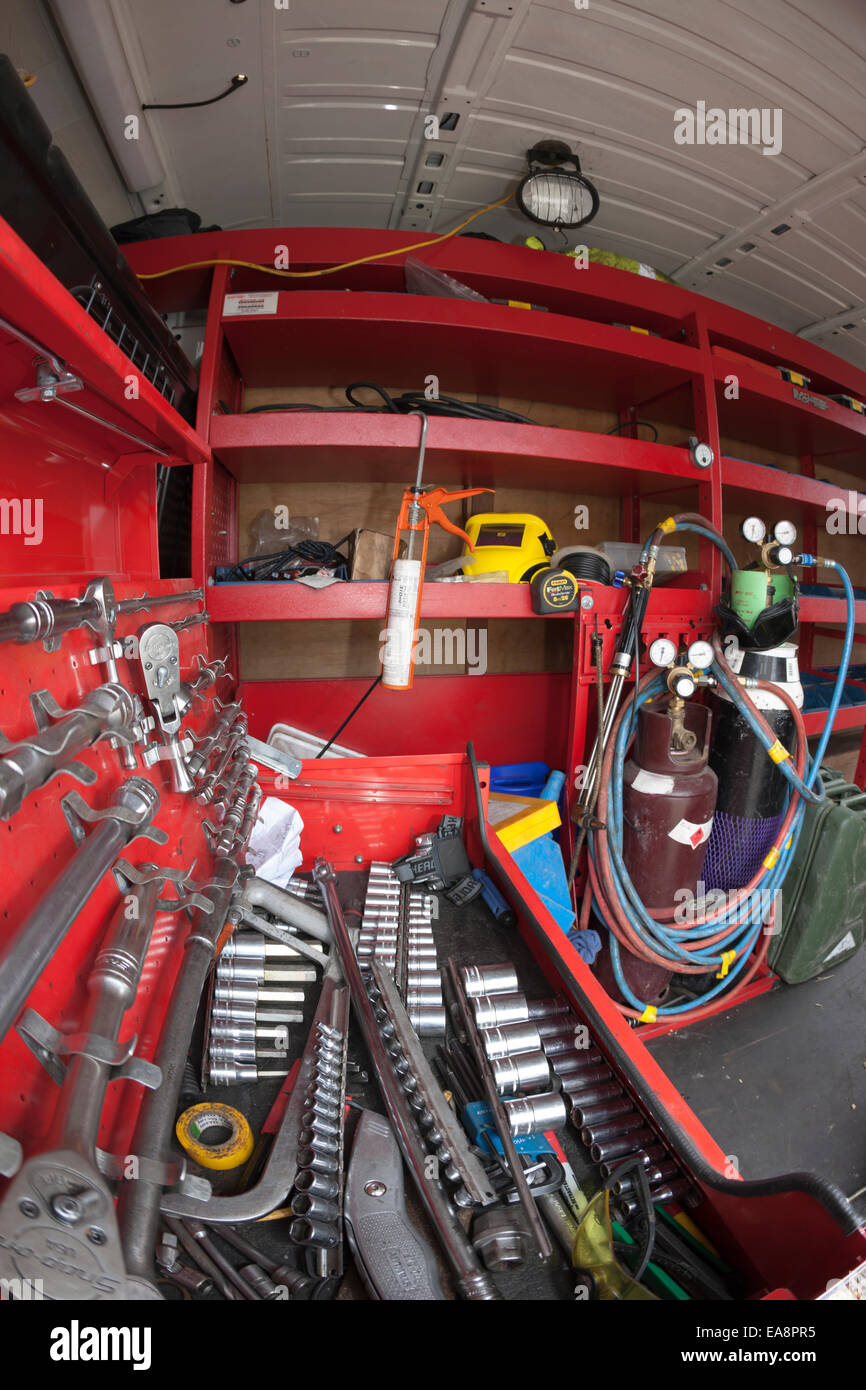 Inside a mobile workshop transit van Stock Photo - Alamy