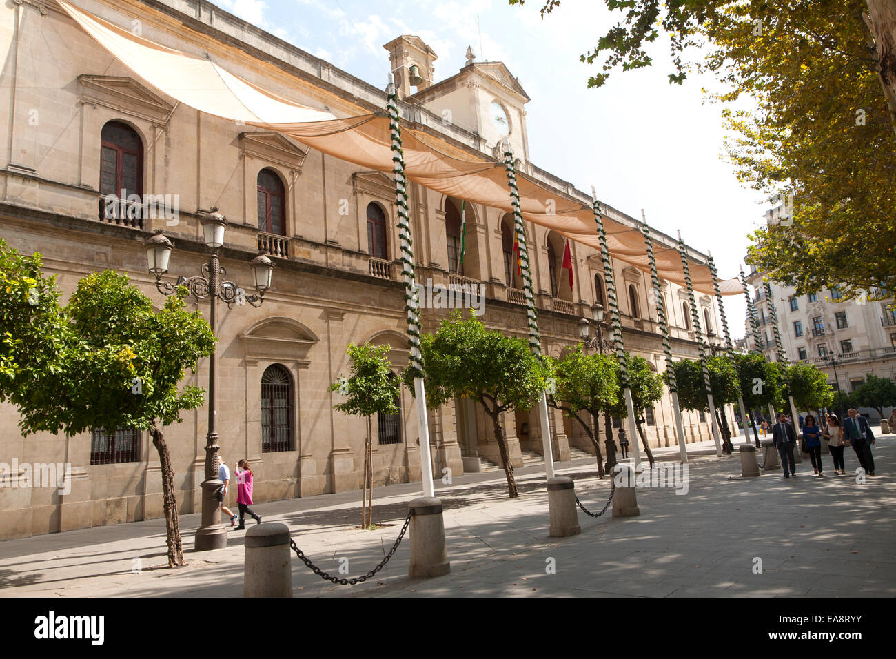 Historic Ayuntamiento city hall building in central Seville, Spain ...