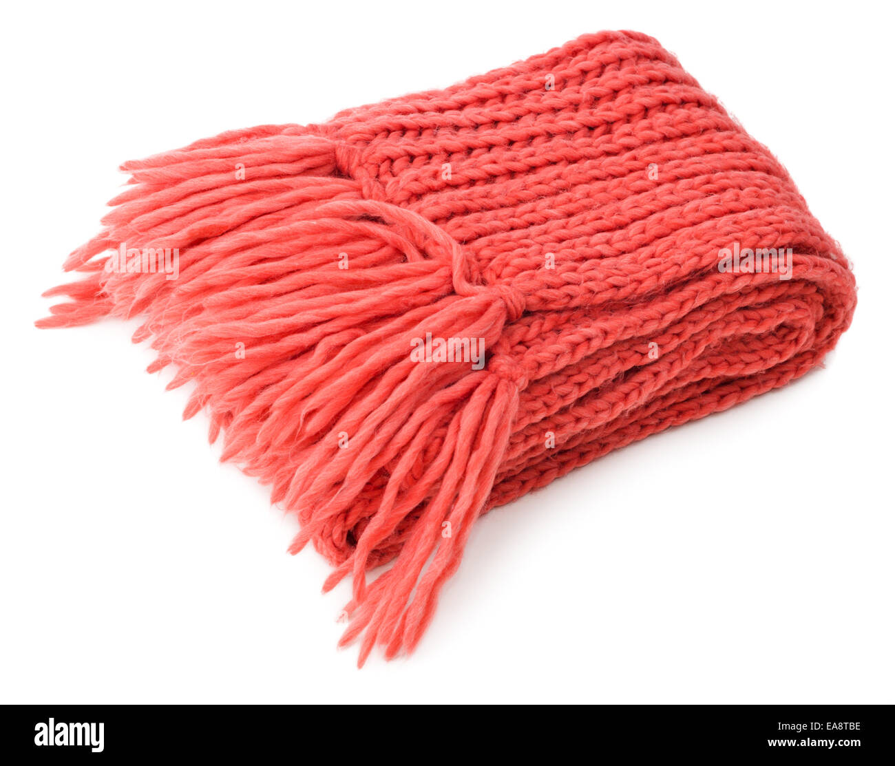 Red knitted scarf folded isolated on white background Stock Photo - Alamy