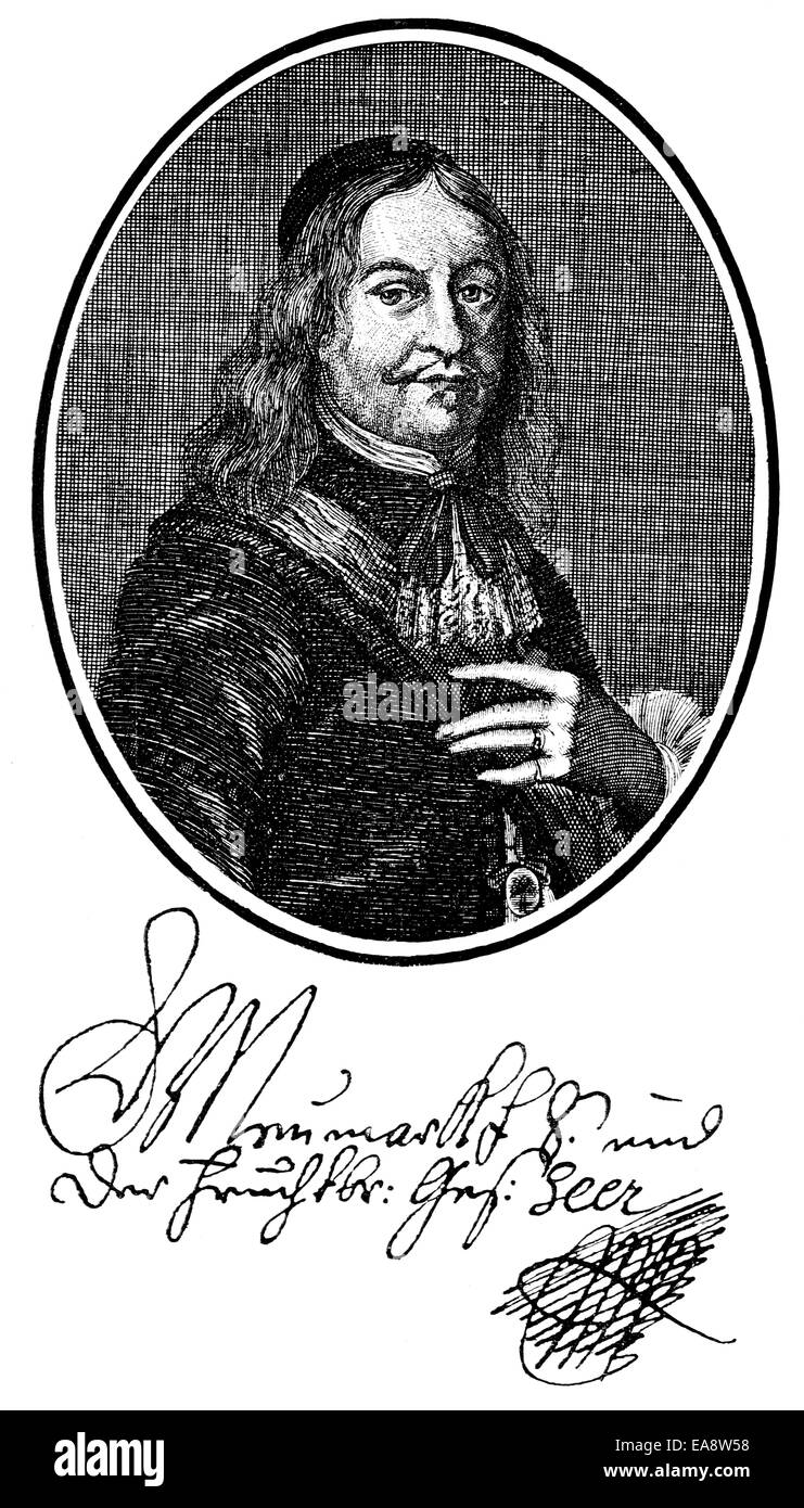 Portrait of Georg Neumark, 1621 - 1681, a German poet and composer of ...