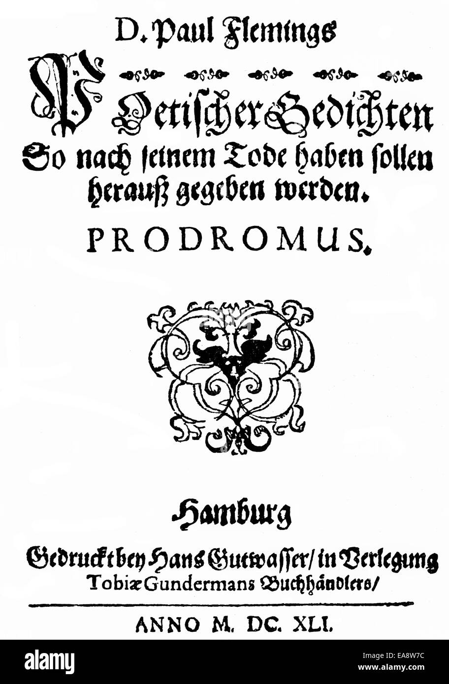 Historic print, 1641, front page of a book by Paul Fleming also known ...