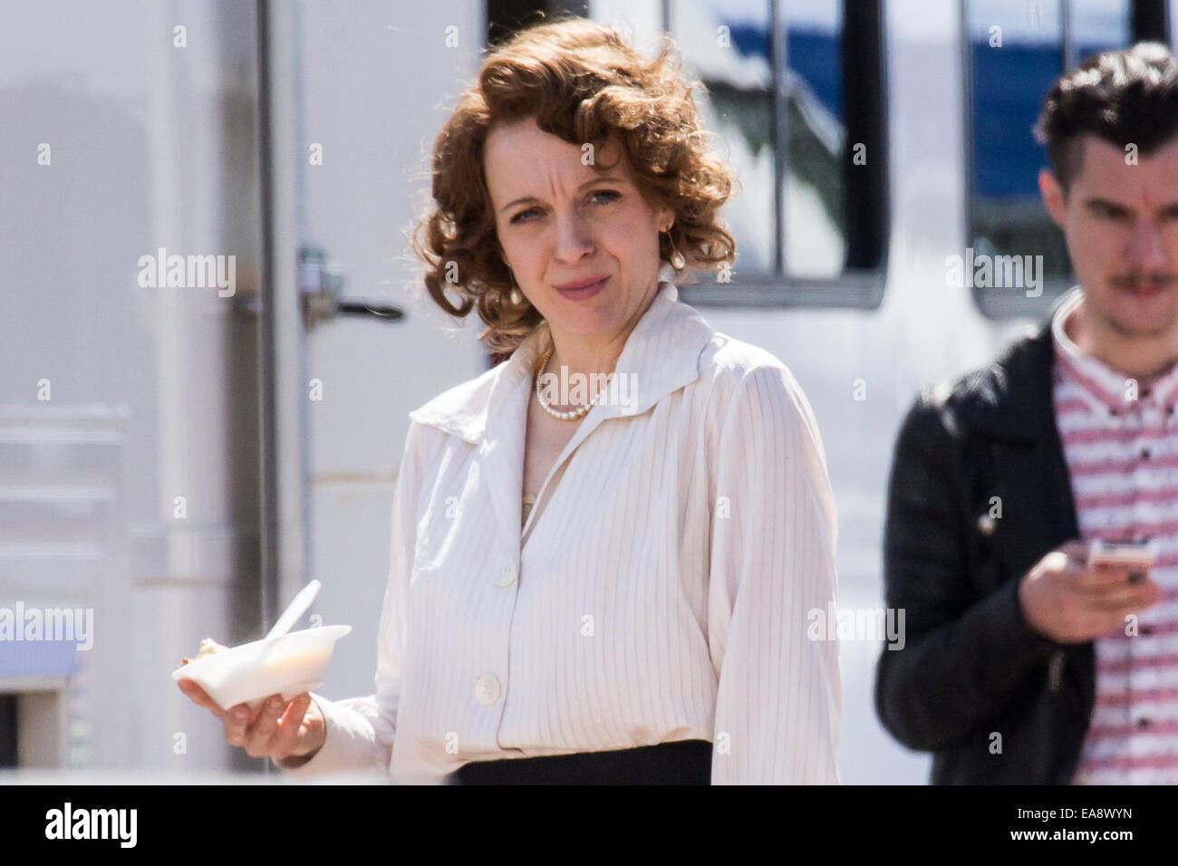 Amanda Abbington spotted taking a break between scenes on the film set ...