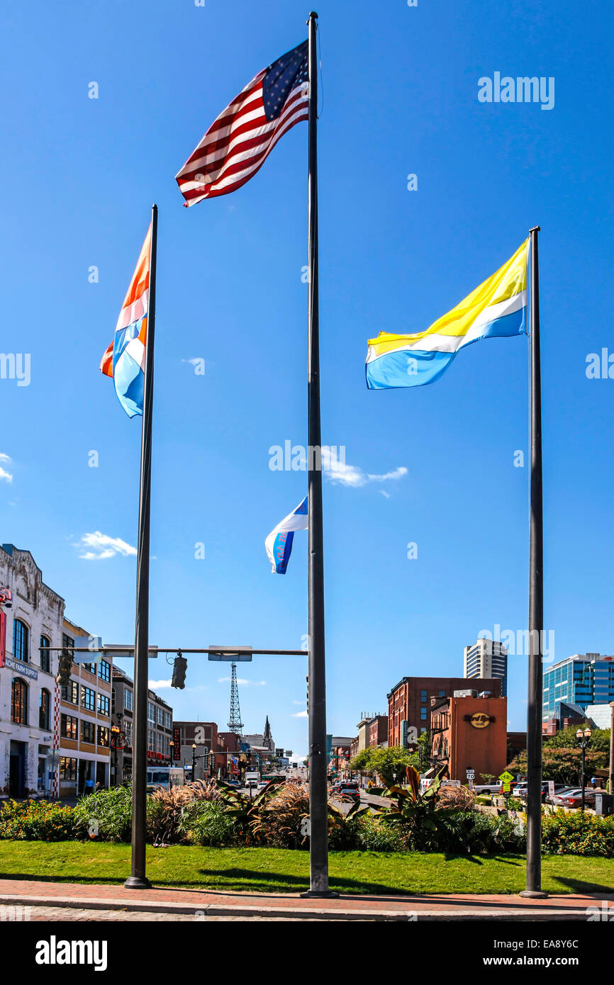 American National. State and City flags fly over Nashville Stock Photo ...
