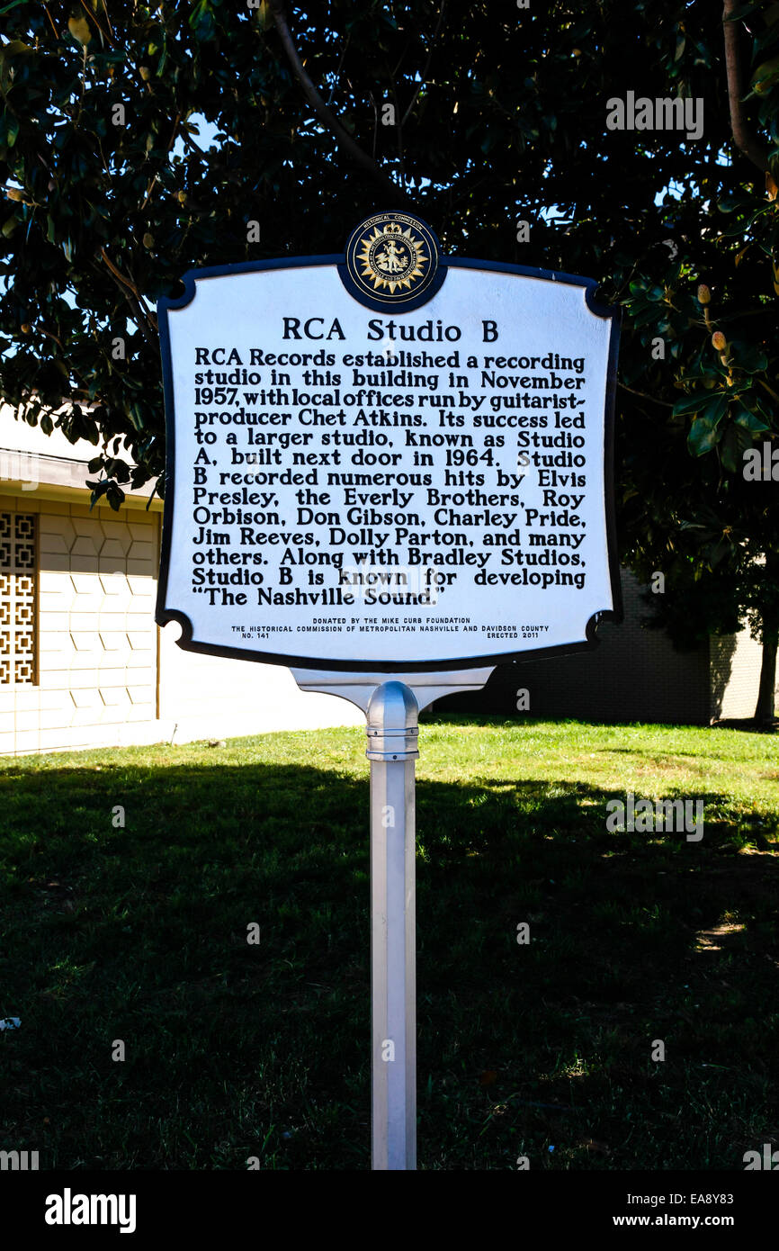 Historic plaque about RCA Studio B in Music Row Nashville TN Stock ...
