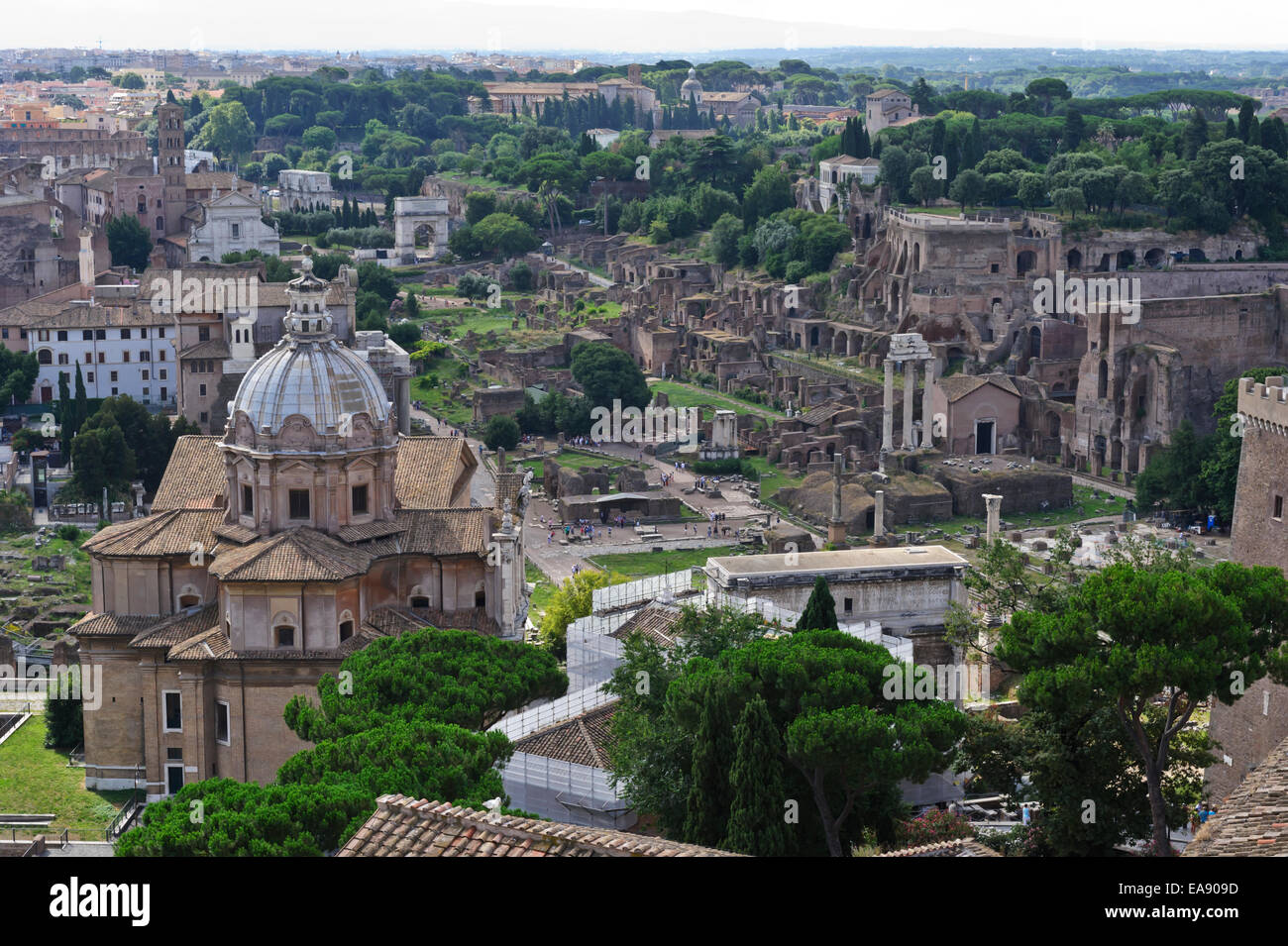 A panoramic view of Rome from the Victory Emmanuel II monument summit ...