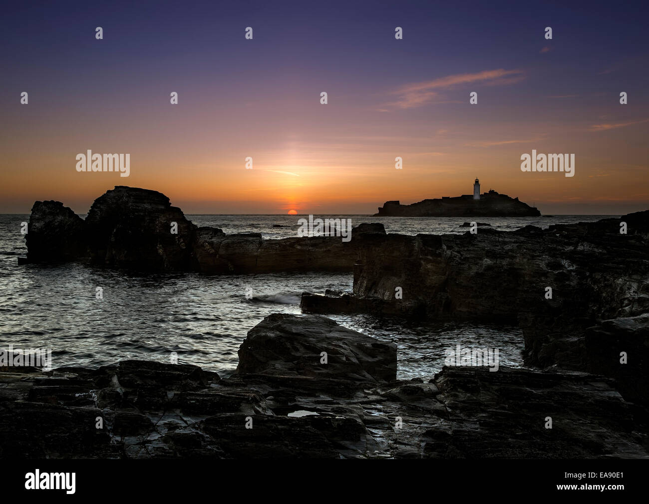 Sunset at Godrevy Head lighthouse, St Ives, Cornwall Stock Photo - Alamy