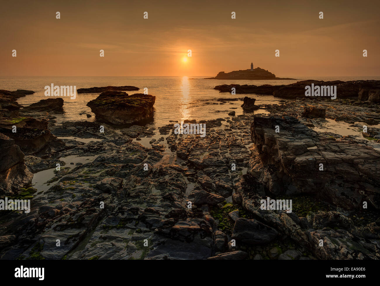 Sunset at Godrevy Head lighthouse, St Ives, Cornwall Stock Photo - Alamy