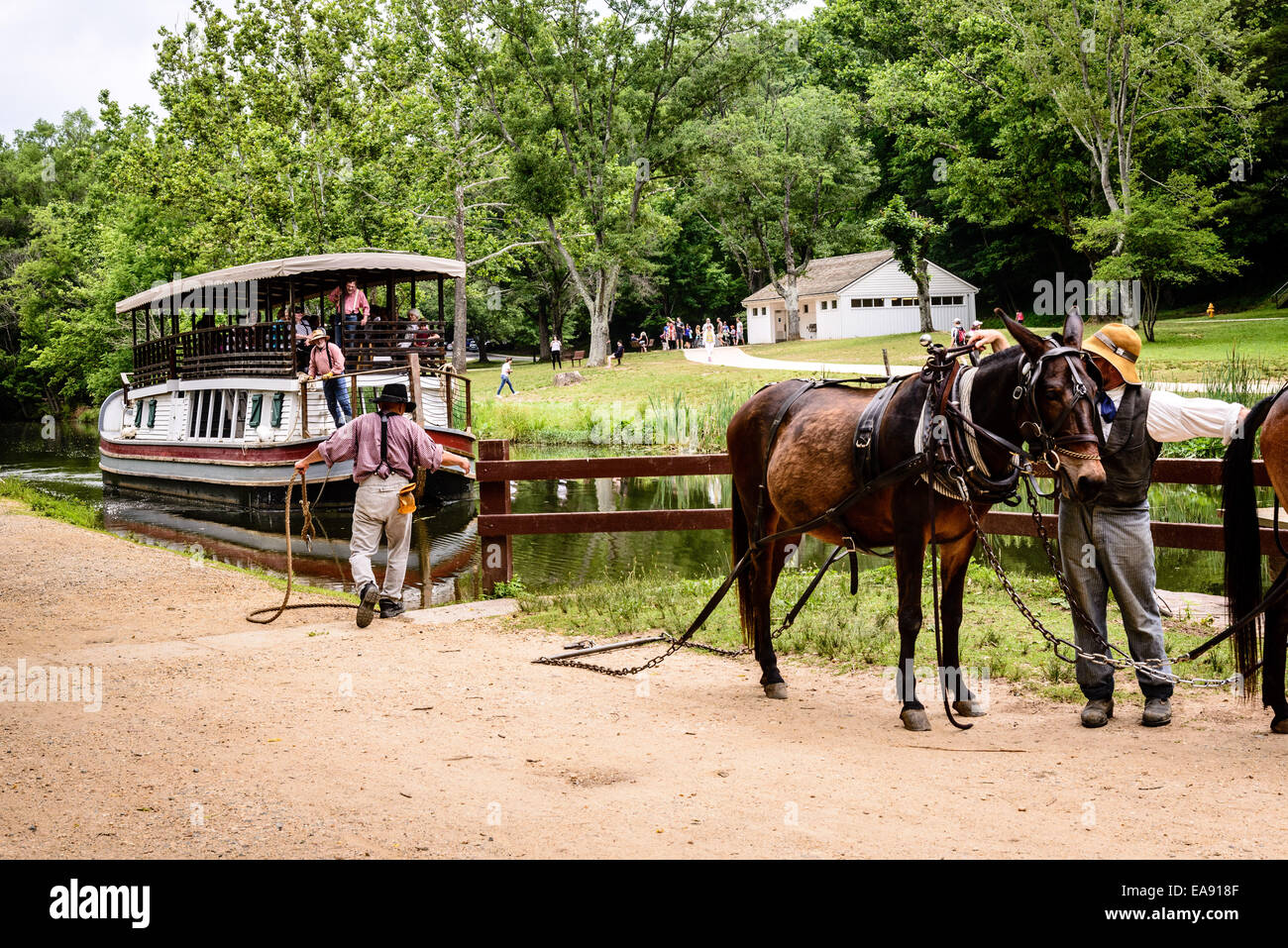 Mule team and drivers pulling Charles F Mercer, Great Falls Tavern, C&O ...