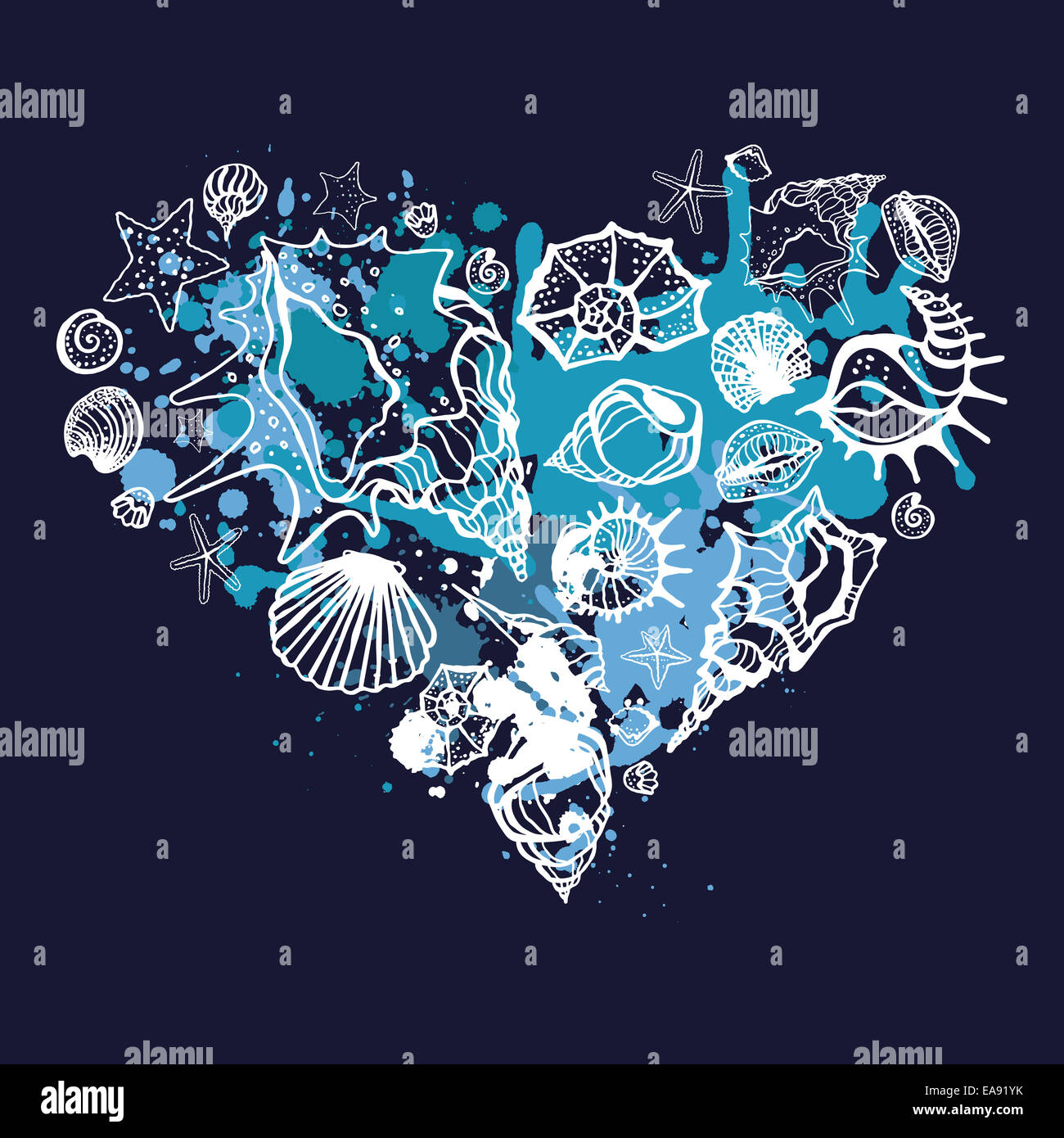 Heart of the shells. Hand drawn illustration Stock Photo - Alamy