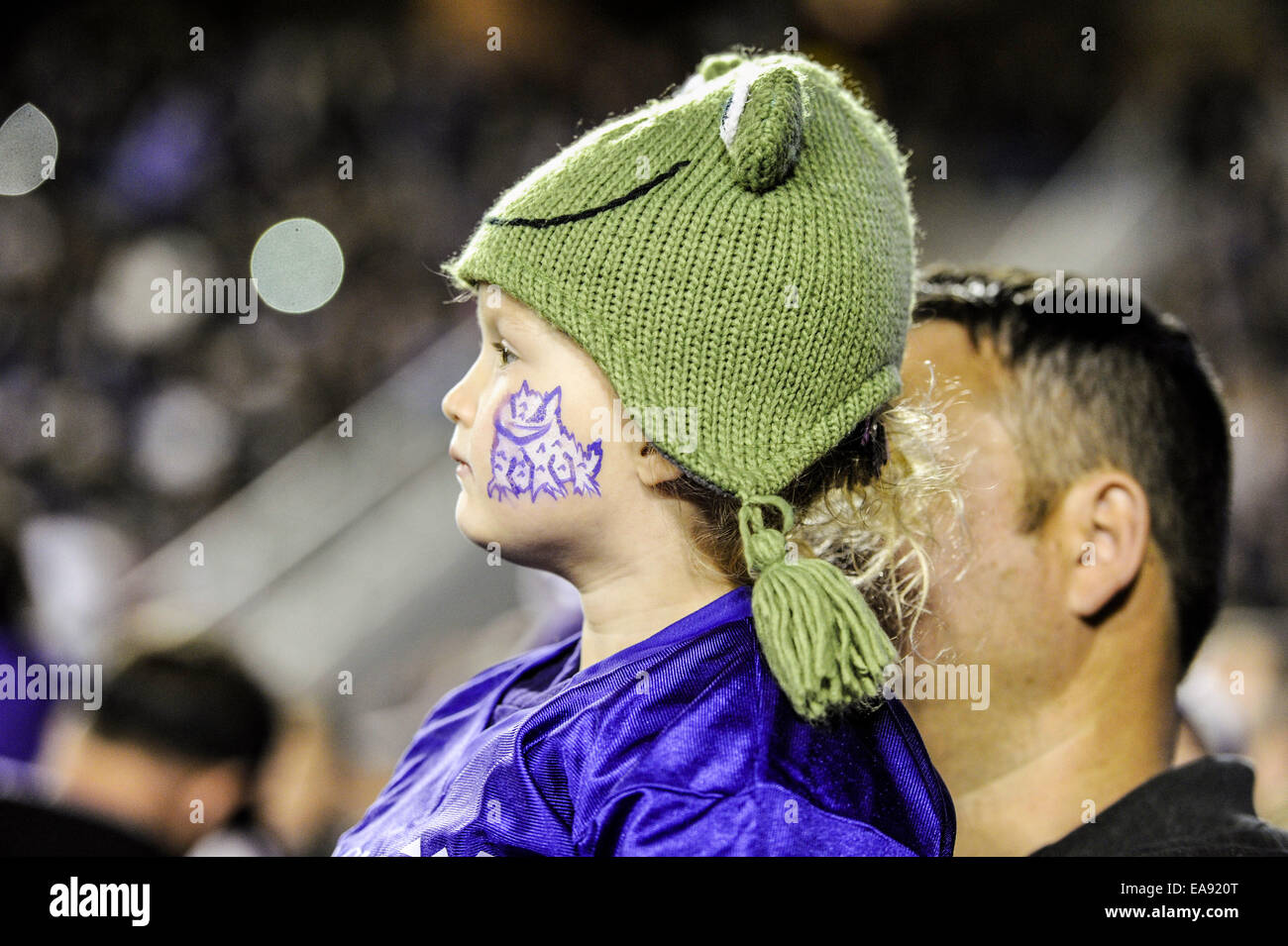 A young TCU fan watches the pre game ceremonies prior to the Horned ...