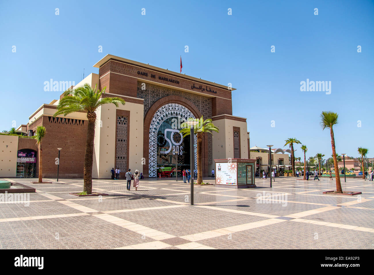 Unidentified people in front of train station in Marrakesh, Morocco ...