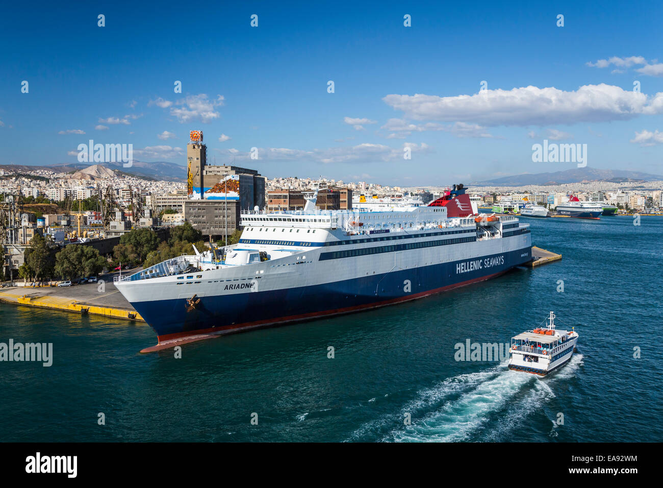 Ships in the Greek port and harbor of Piraeus near Athens, Greece Stock ...