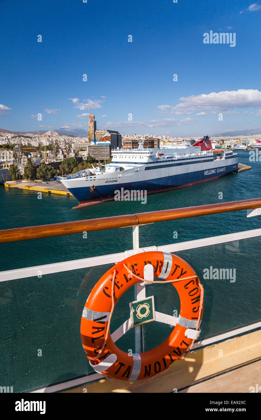 Ships in the Greek port and harbor of Piraeus near Athens, Greece Stock ...
