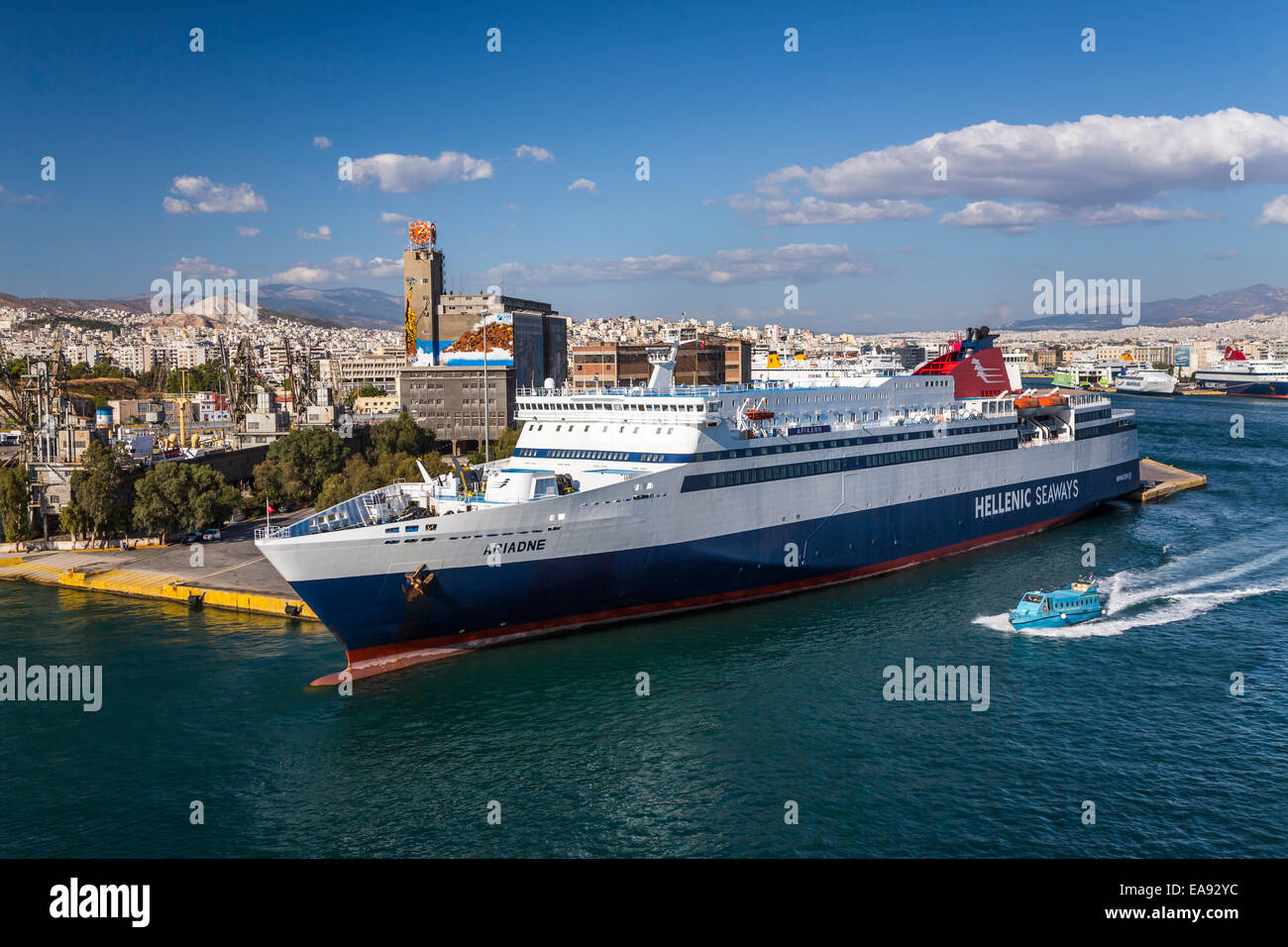 Ships in the Greek port and harbor of Piraeus near Athens, Greece Stock ...