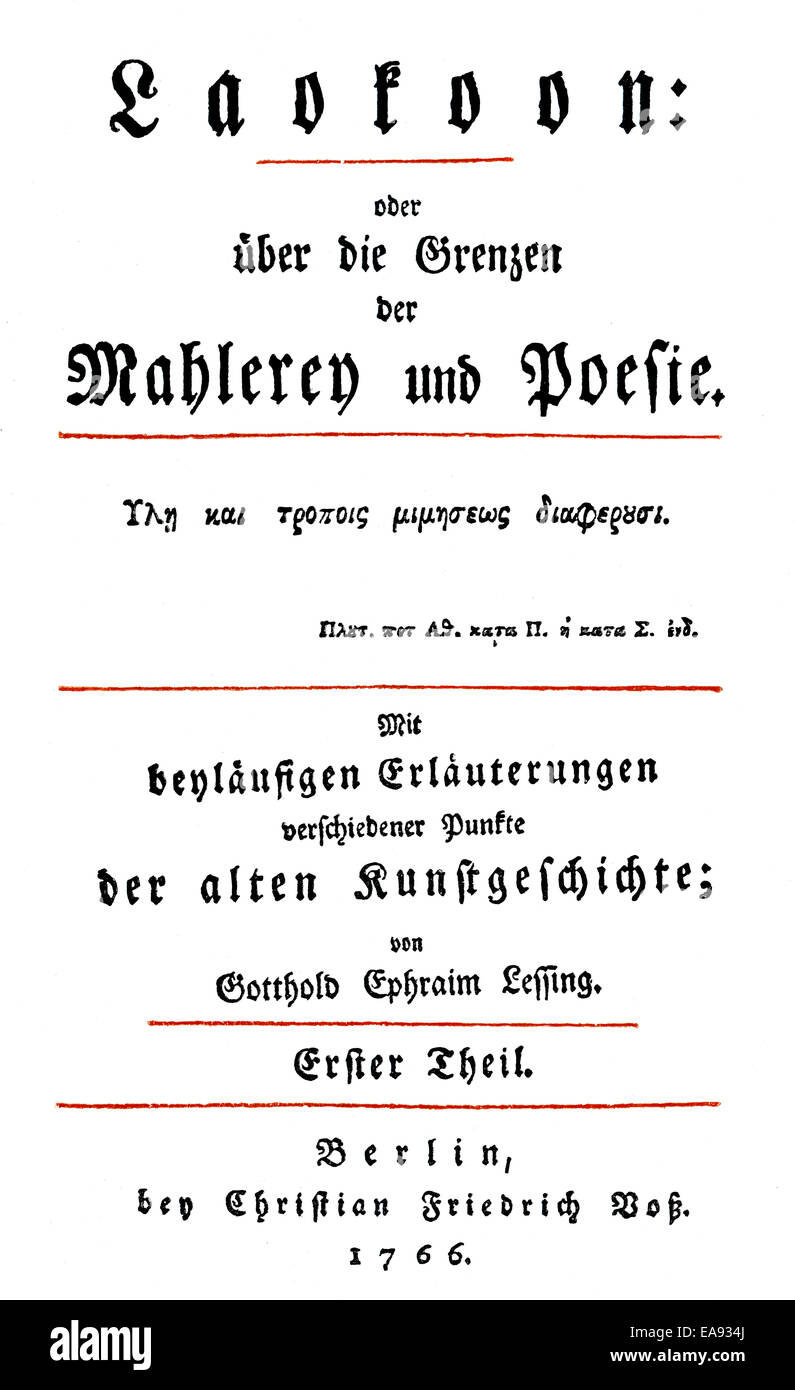 title page of Laocoon by Gotthold Ephraim Lessing, 1729 - 1781, a poet ...