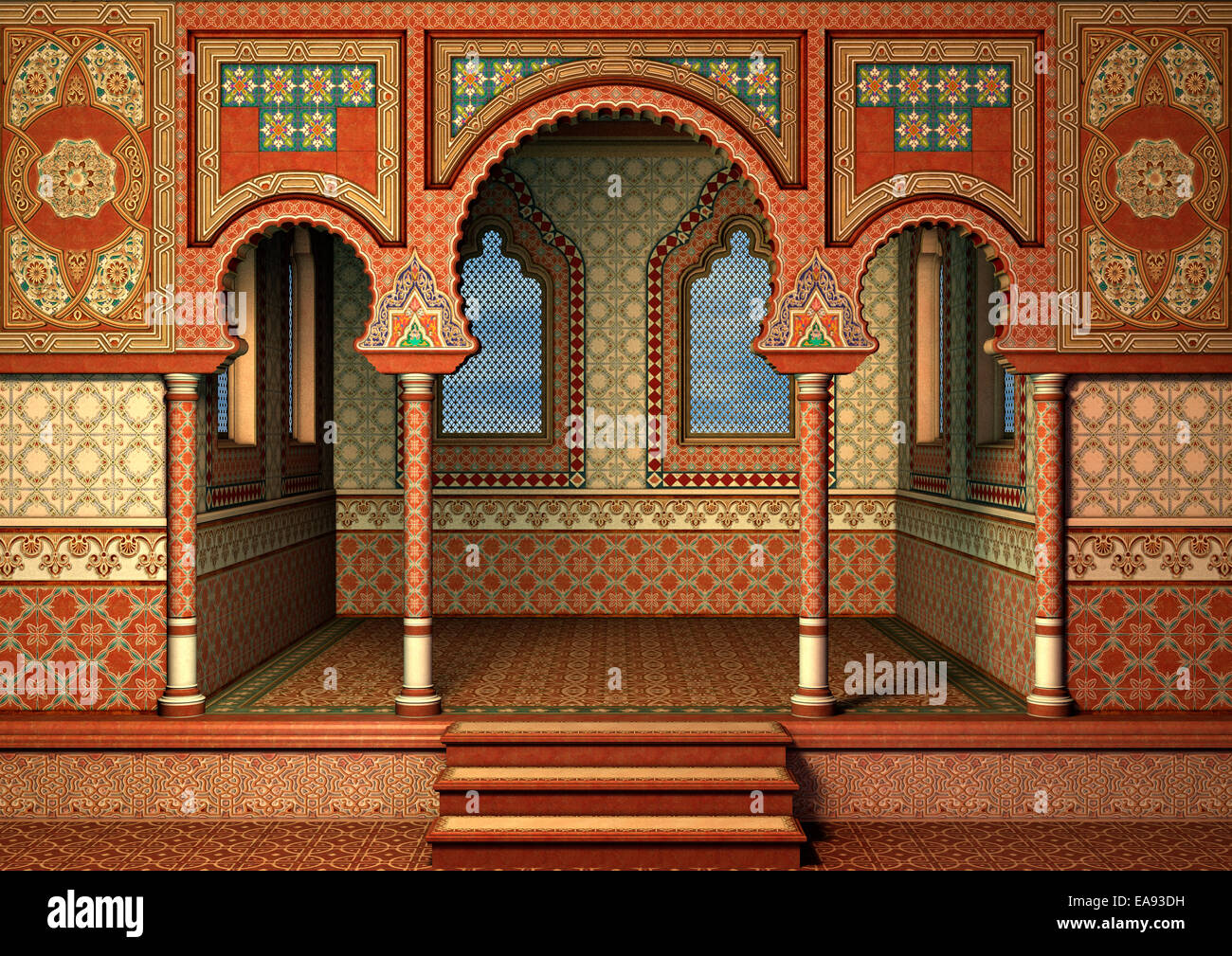 3D digital render of a fairytale oriental palace, blue sky in the ...