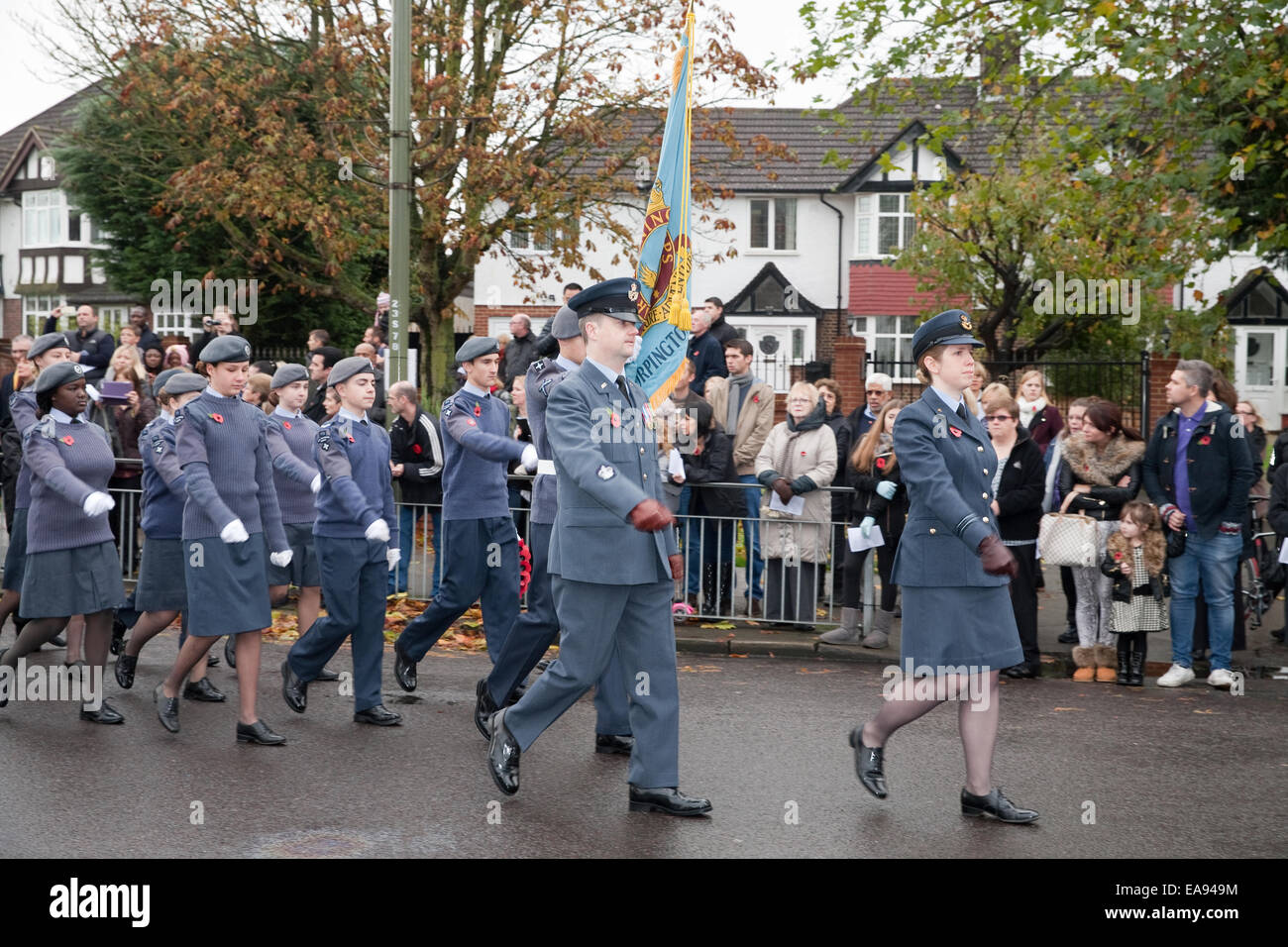 RAF cadets marching towards the Remembrance service which was held in ...