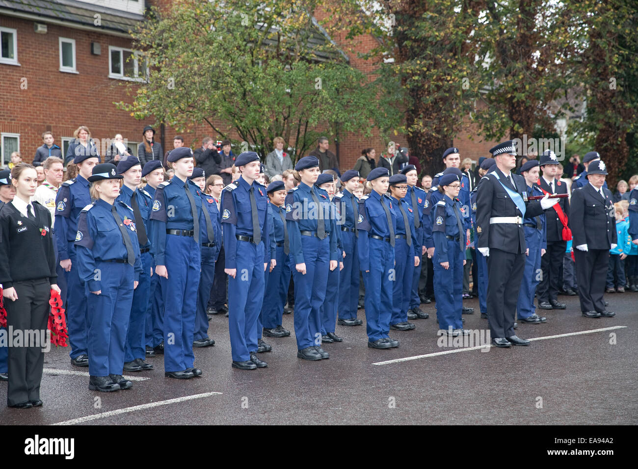 Police cadets stand to attention at the Remembrance service which was ...