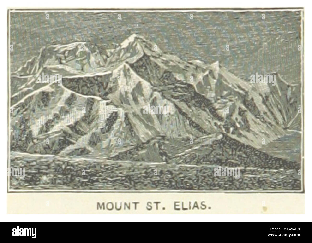 This 1891 map and illustration depicts Mount St. Elias, a prominent ...