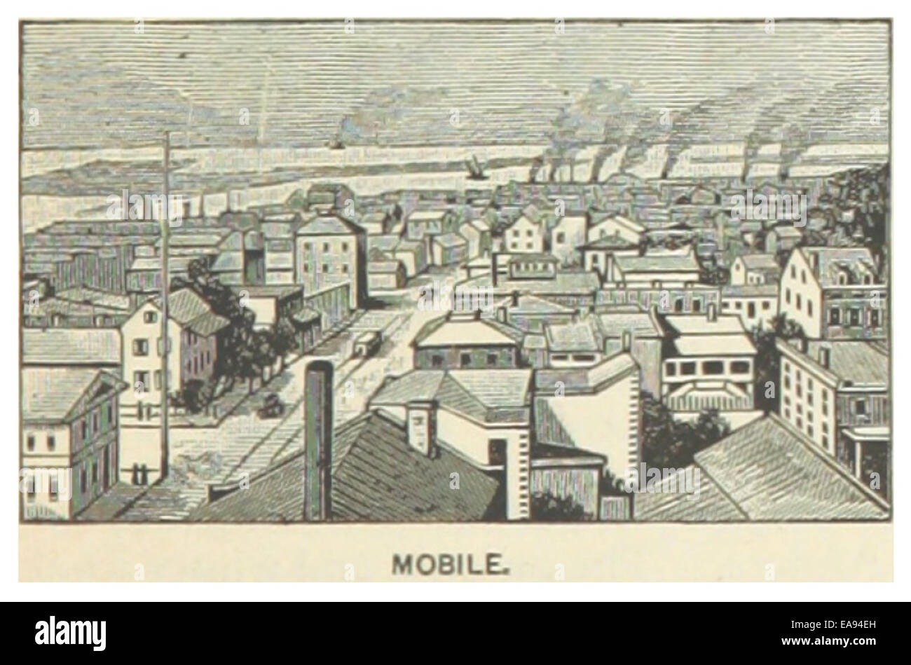 An 1891 illustration of Mobile, Alabama, showcasing the city's key ...
