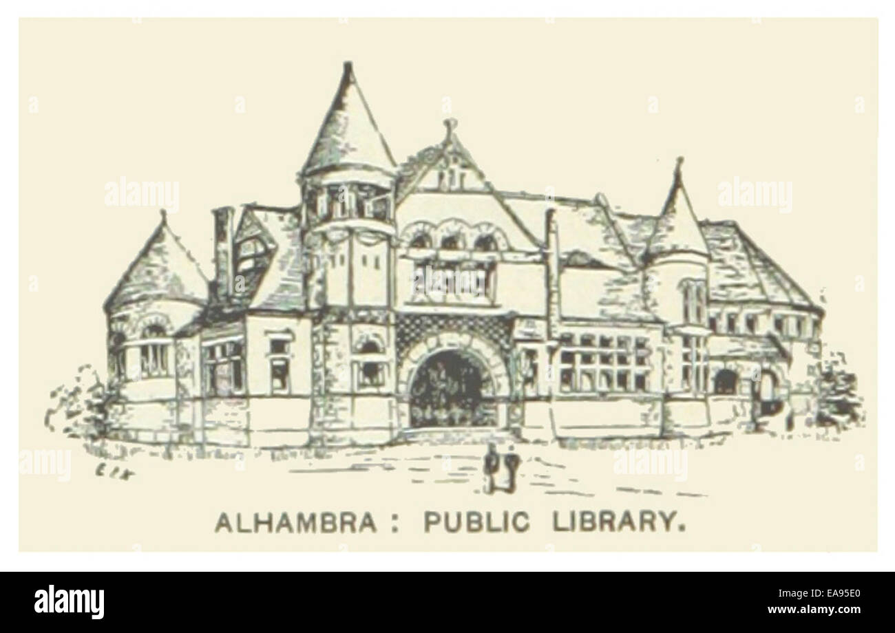 This 1891 illustration (p088) showcases the Public Library in Alhambra ...