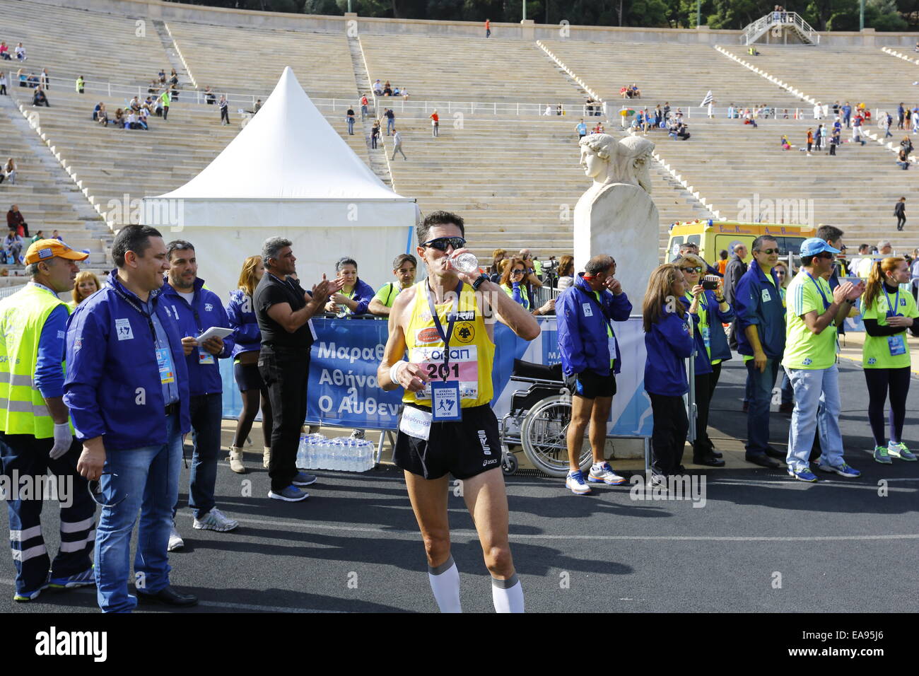 Athens, Greece. 9th November 2014. The third placed runner of the Greek ...