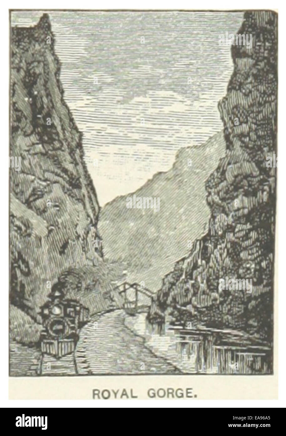 This 1891 illustration depicts the Royal Gorge in Colorado, showcasing ...