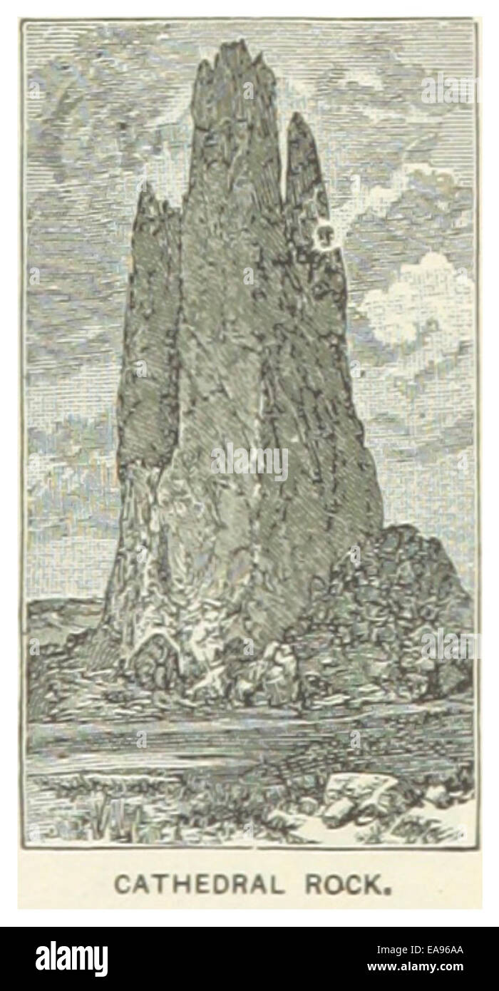 An illustration from 1891 depicting Cathedral Rock, a famous natural ...