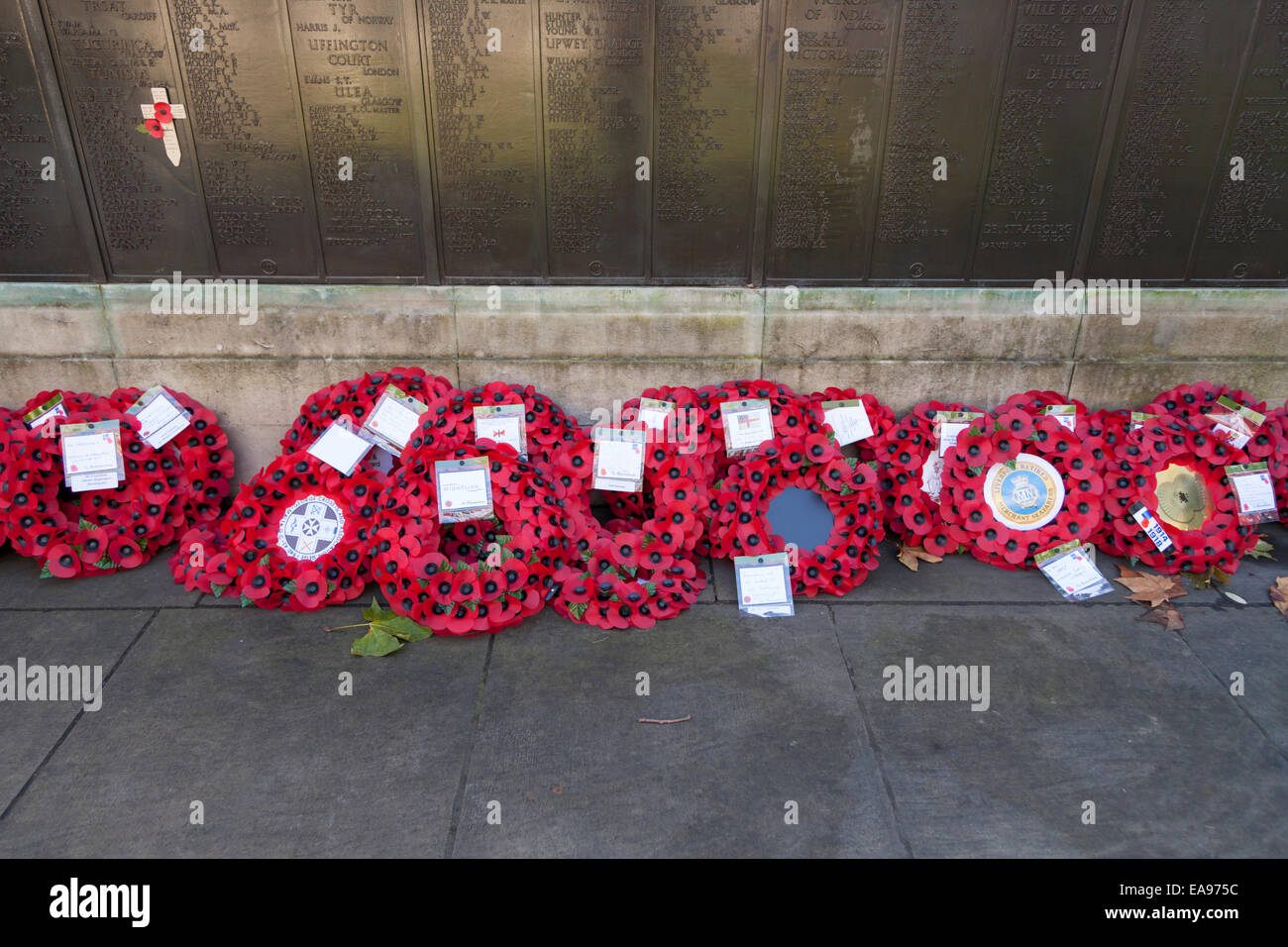 Remembrance Sunday poppy wreaths at the Tower Hill Memorial in Trinity ...