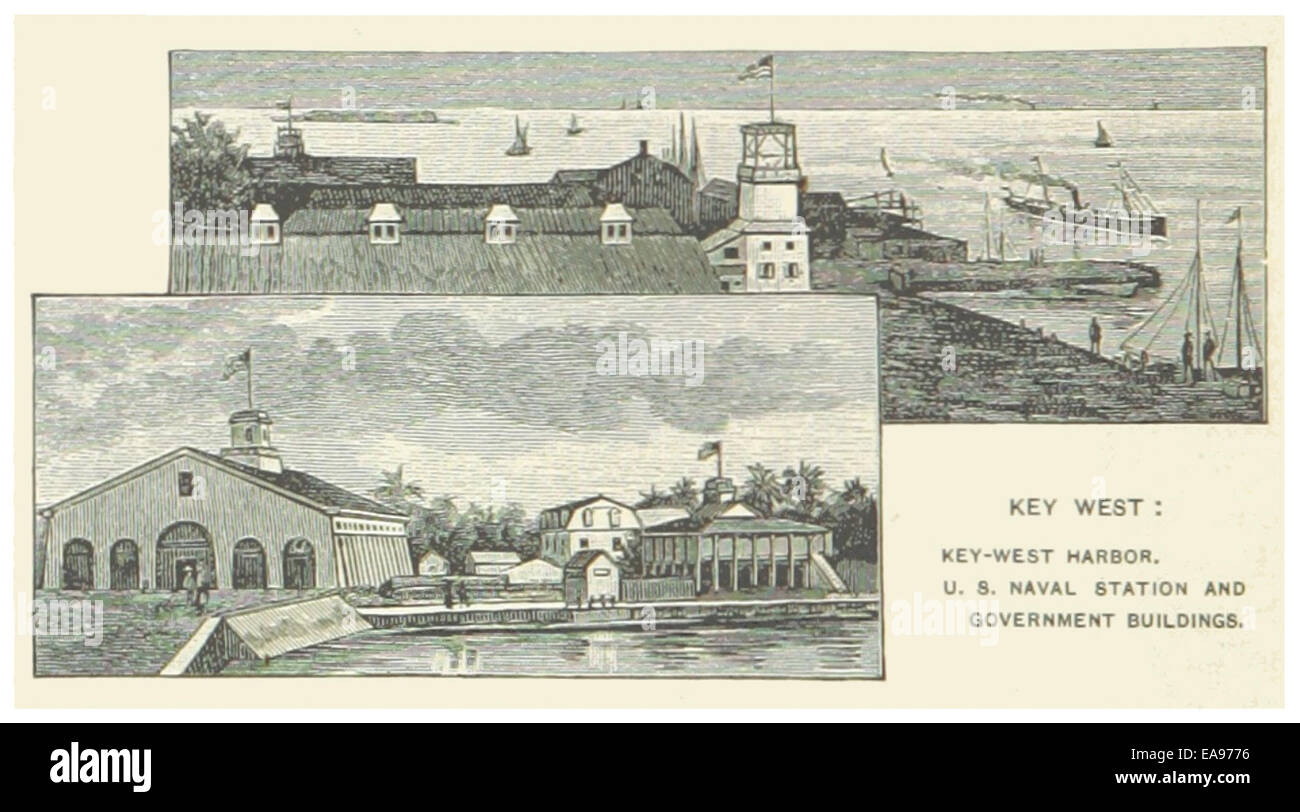 An 1891 map and illustration of Key West, Florida. The image provides a ...